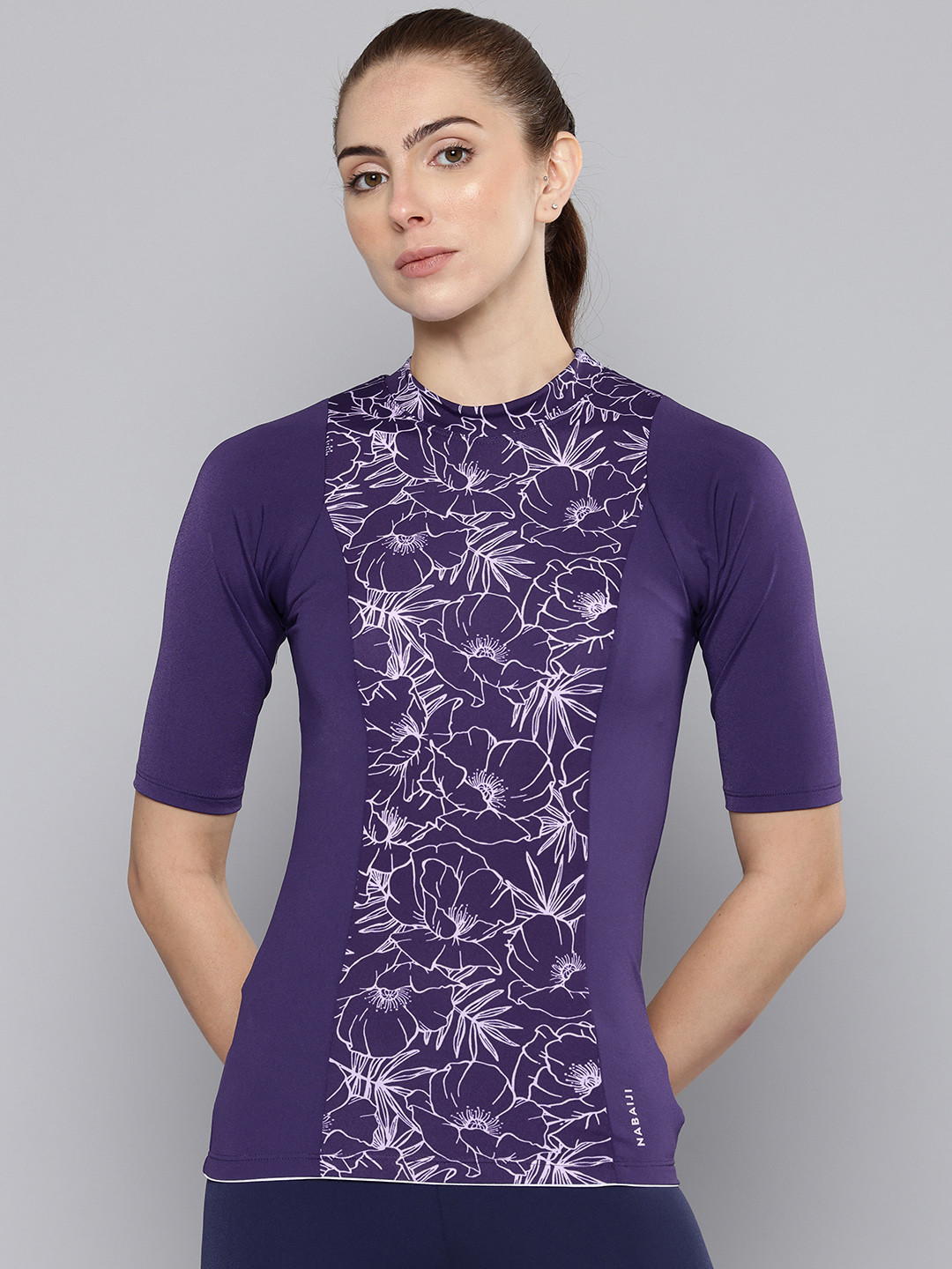 Buy Nabaiji By Decathlon Womens Purple Printed Half Sleeve Swimming ...
