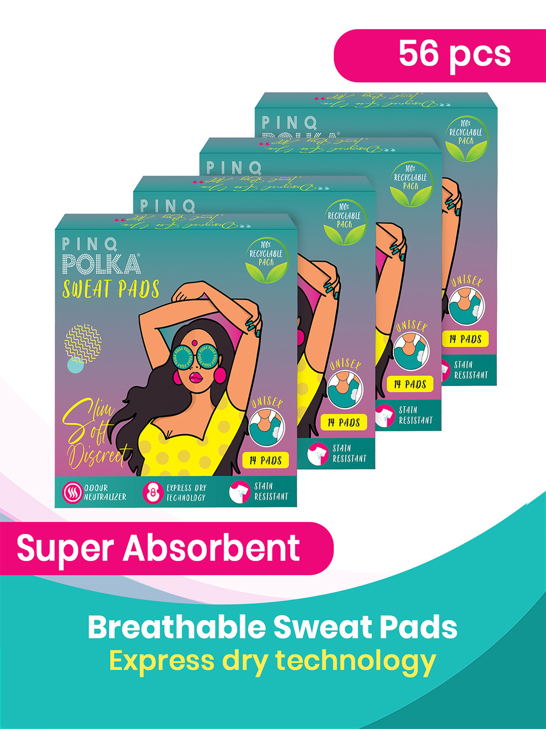 Buy PINQ POLKA Set Of 4 Disposable Sweat Pads For Underarms 56 Pcs ...