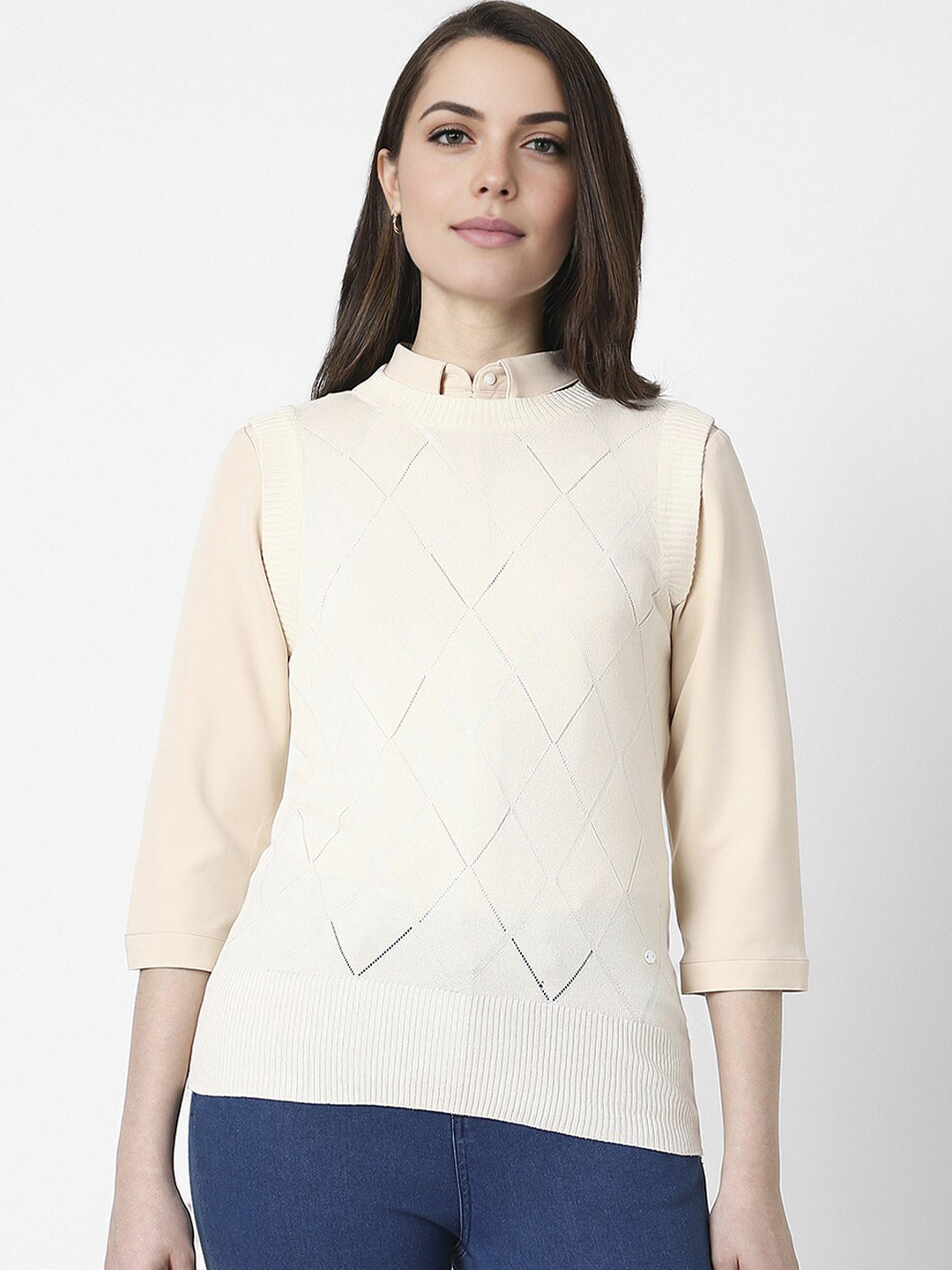 Buy Van Heusen Woman Self Design Opaque High Neck Top - Tops for Women ...