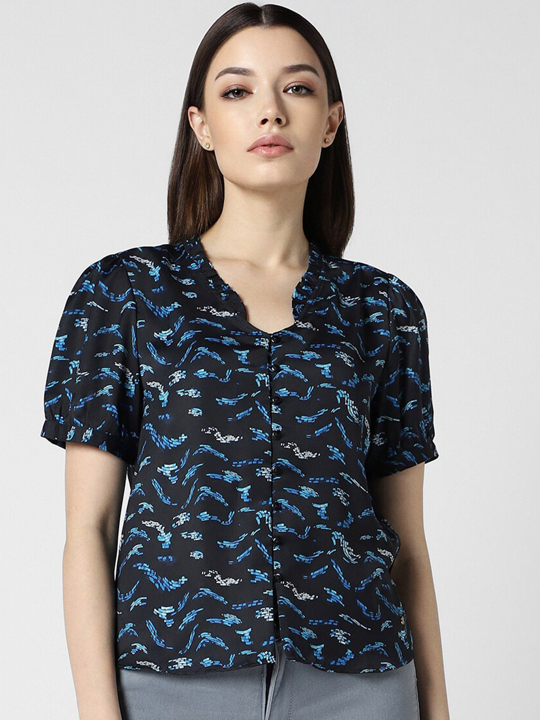 Buy Van Heusen Woman Floral Printed Opaque Mandarin Collar Top - Tops ...