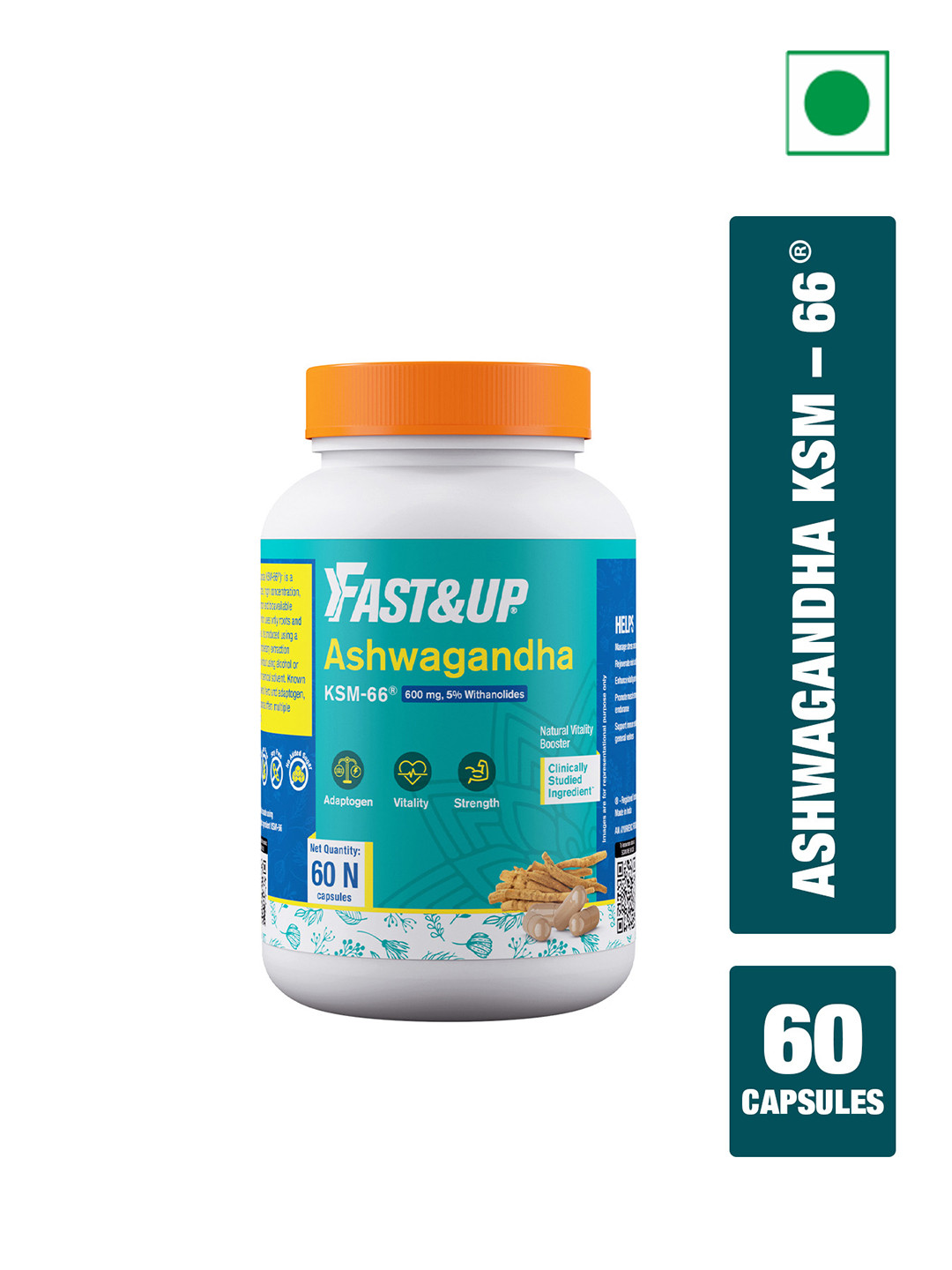 Buy FAST&UP Ashwagandha KSM 66 Capsules For Extra Strength & Powder 60 ...