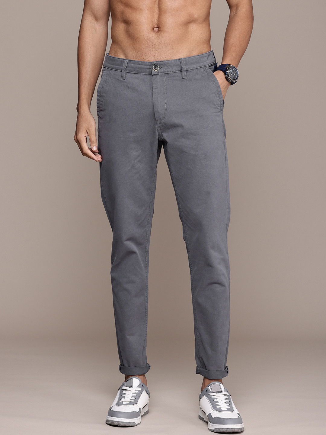 Buy Roadster Men Slim Fit Pure Cotton Chinos - Trousers for Men ...