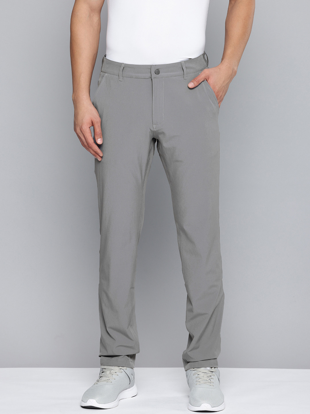 Buy Inesis By Decathlon Men Grey Quick Dry Stretchable Chino Trousers ...