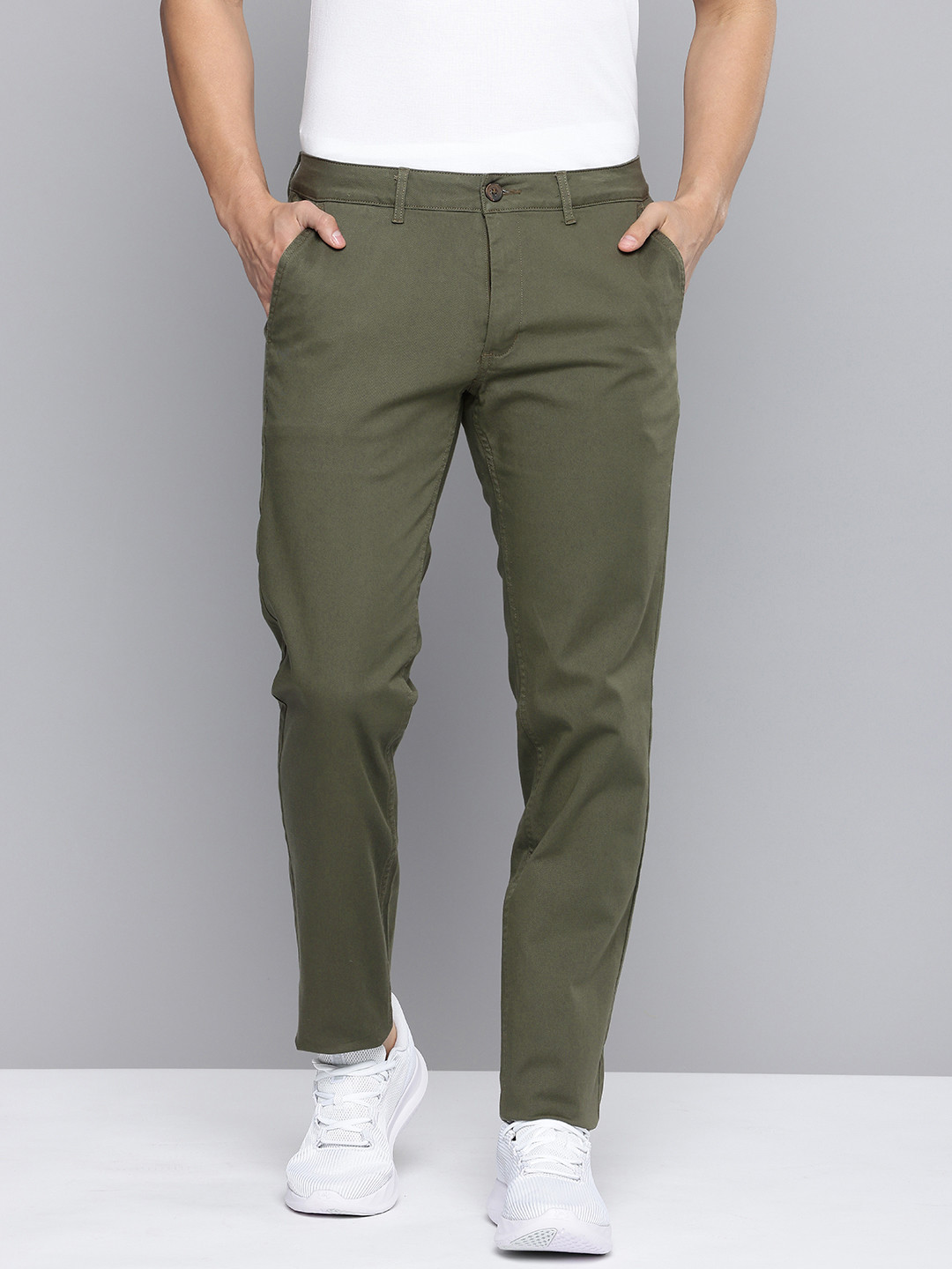 Buy Inesis By Decathlon Men Men Olive Green Cotton Chino Trousers ...