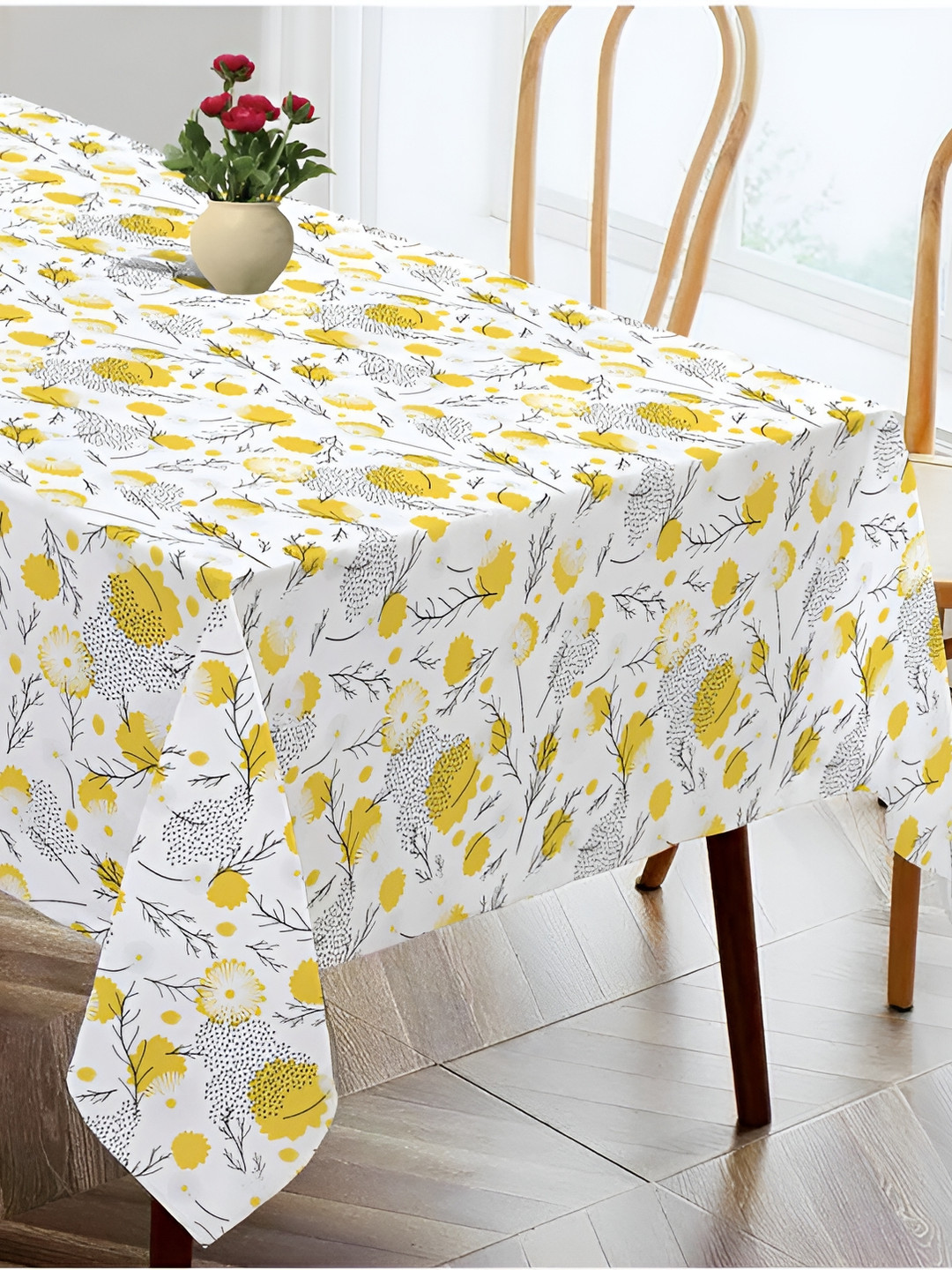 Buy OASIS Yellow & White Floral Printed Cotton Rectangle Table Cover ...