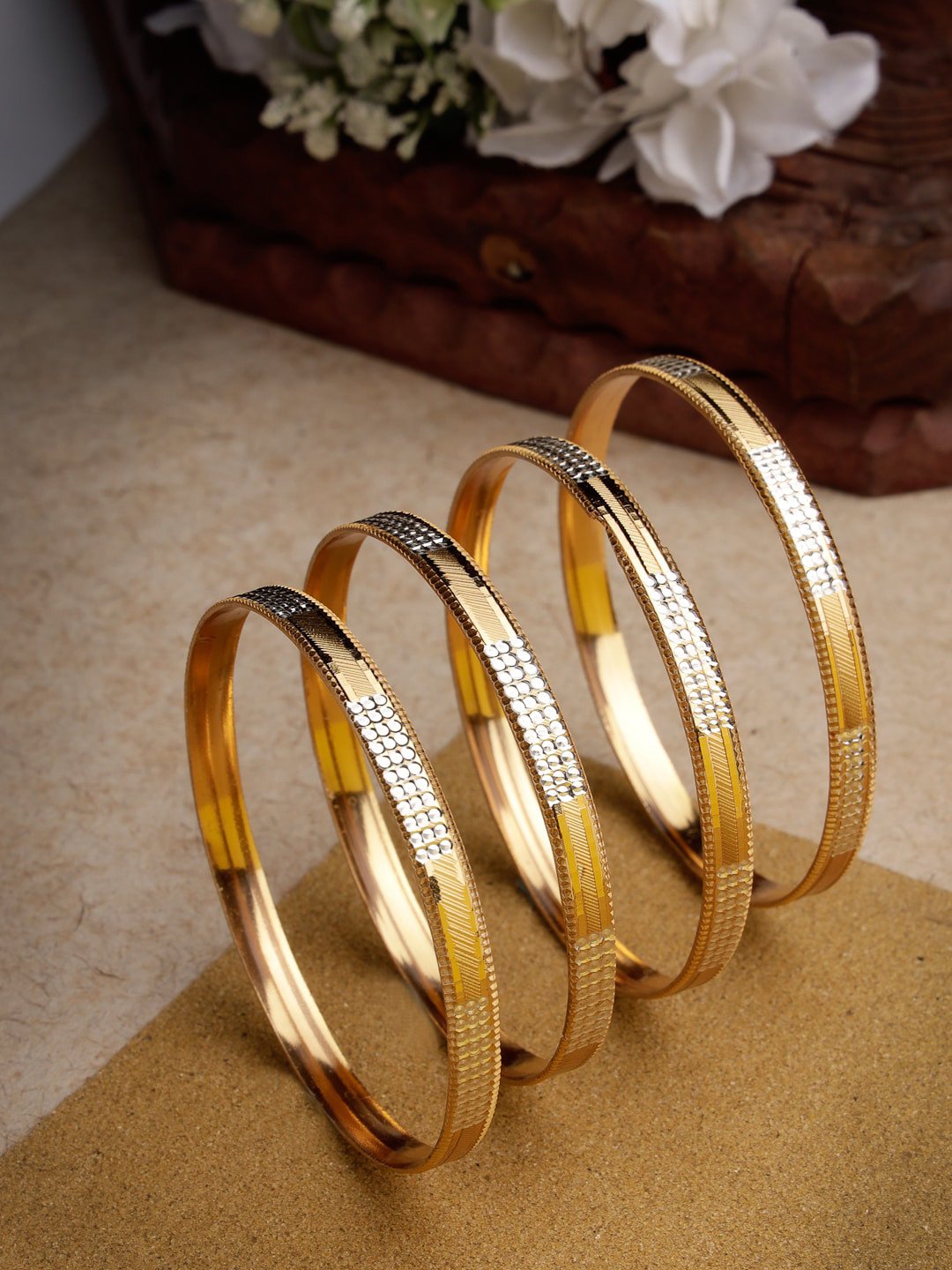 Buy NVR Set Of 4 Gold Plated Cubic Zirconia Studded Bangles - Bangle ...