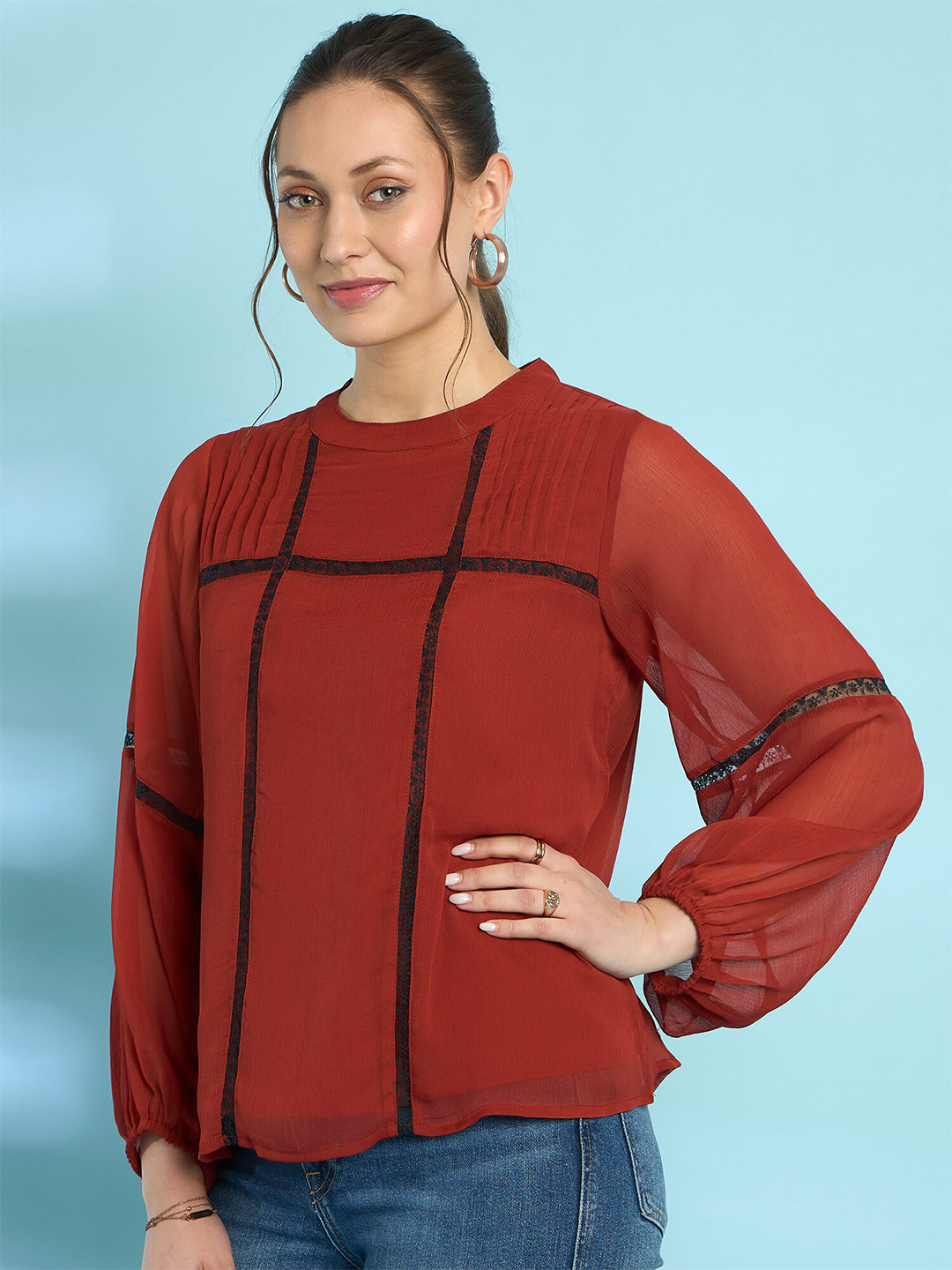 Buy Antheaa Chiffon Lace Insert Top - Tops for Women 28768516 | Myntra