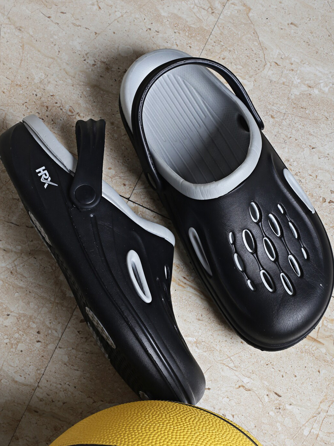 Buy HRX By Hrithik Roshan Men Black Self Design Rubber Clogs - Flip ...