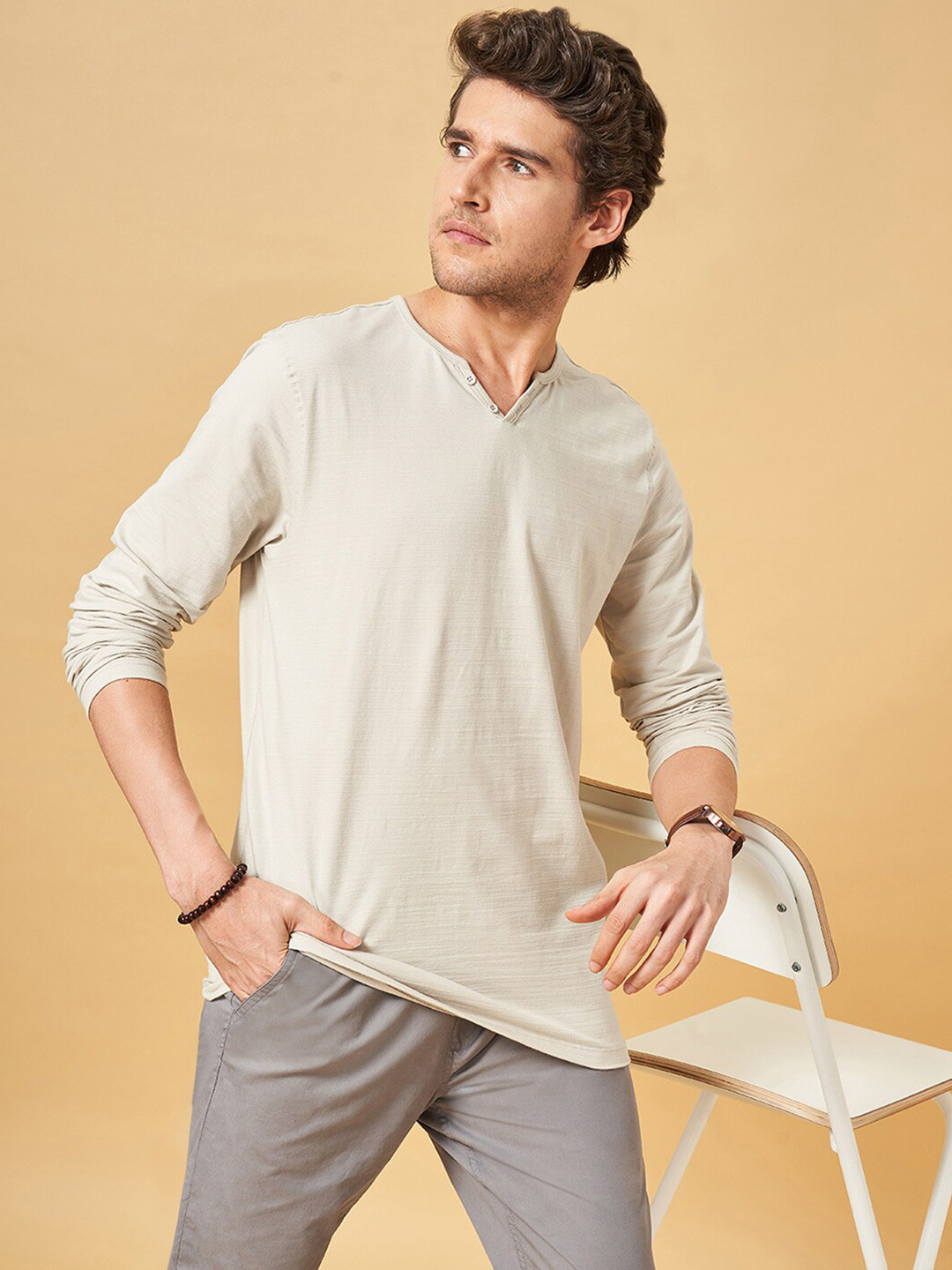 Buy Urban Ranger By Pantaloons Henley Neck Long Sleeves Slim Fit T ...