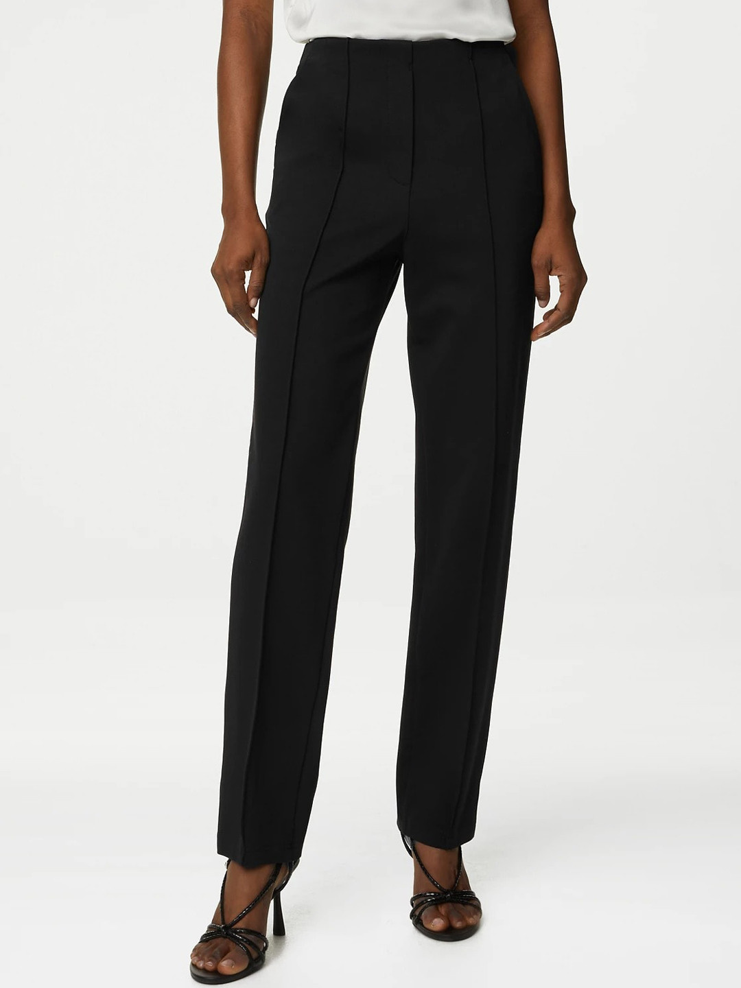 Buy Marks & Spencer Women Straight Fit High Rise High Rise Trousers ...