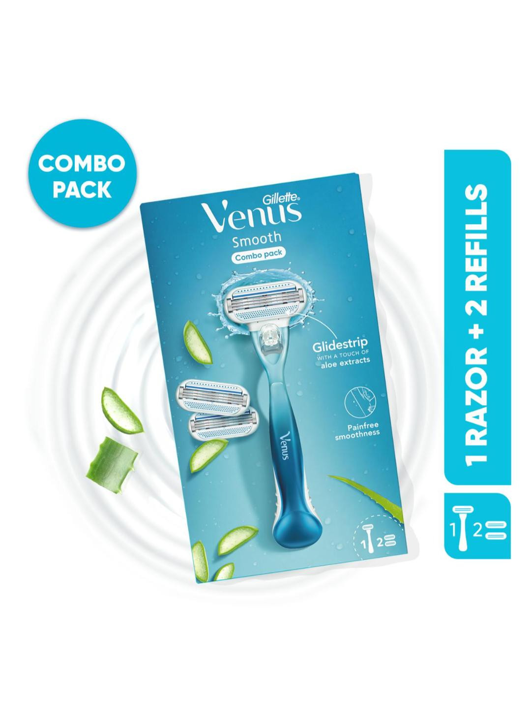 Buy Gillette Venus Aloe Vera Smooth Combo Pack Razor With 2 Refills ...