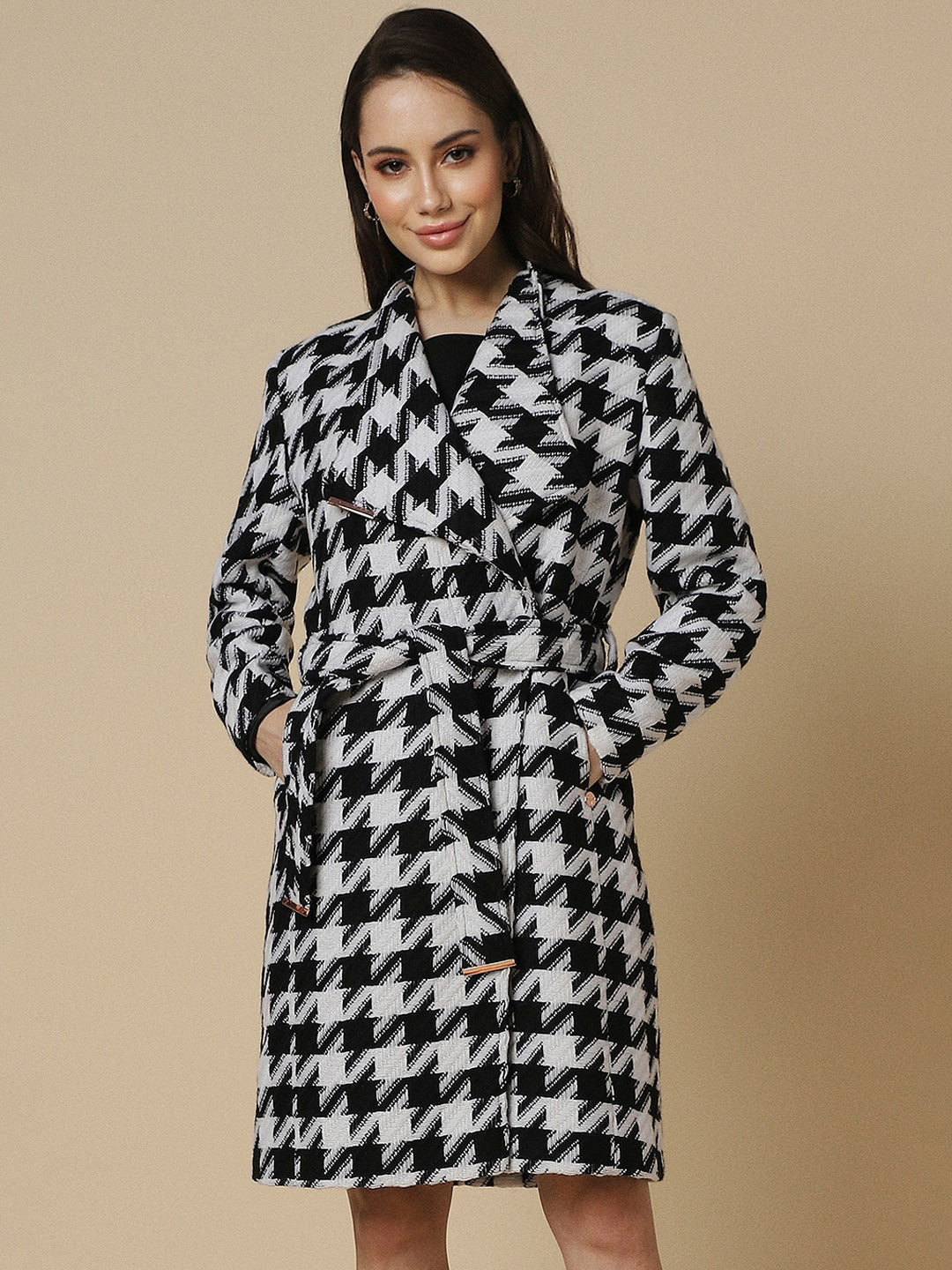 Buy Allen Solly Woman Checked Notched Lapel Overcoat - Coats for Women ...