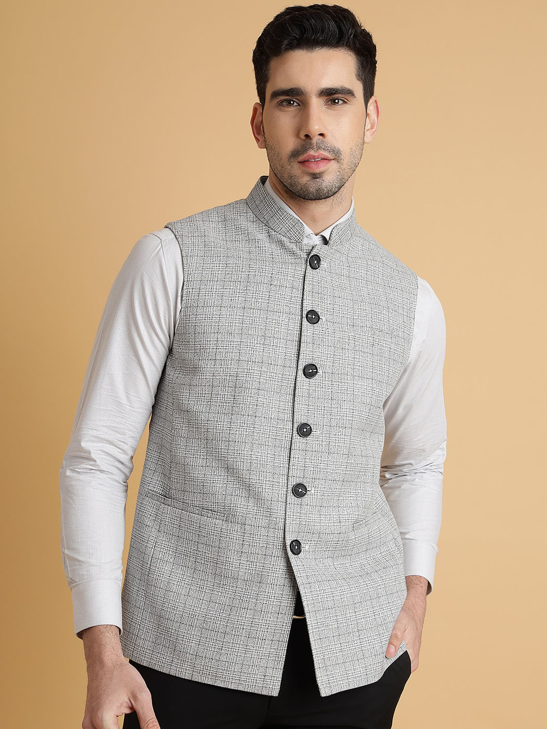 Buy MODI JACKET Checked Wool Nehru Jacket - Nehru Jackets for Men ...
