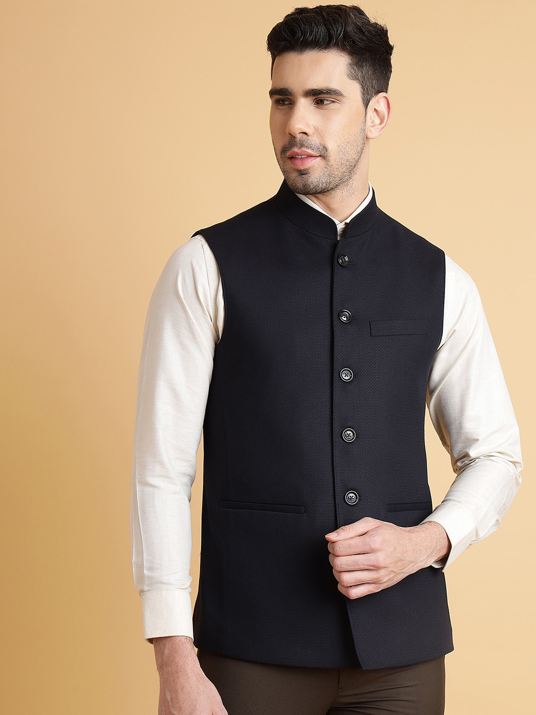 Buy MODI JACKET Checked Wool Nehru Jacket - Nehru Jackets for Men ...