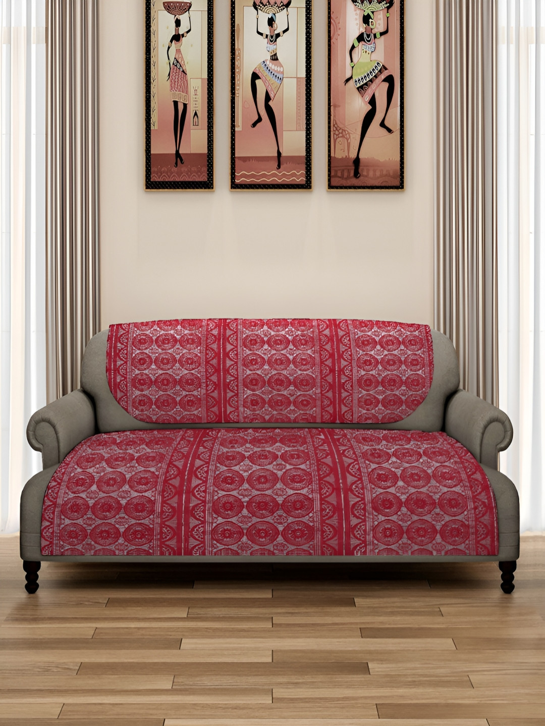 Buy ROMEE Maroon 6 Pieces Floral Design 5 Seater Net Sofa Covers - Sofa ...