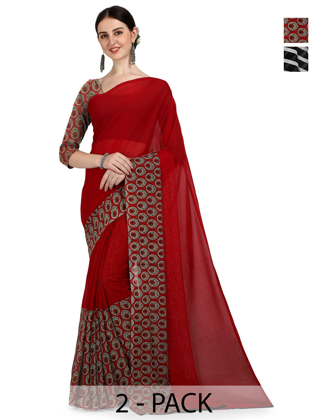 Buy ANAND SAREES Selection Of 2 Striped Sarees - Sarees for Women ...