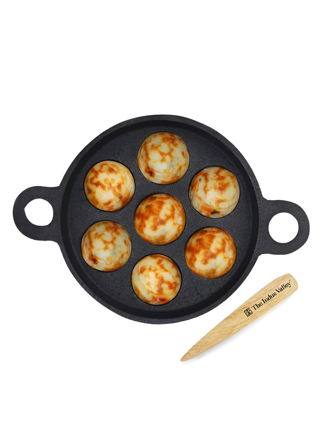 Buy The Indus Valley Black Cast Iron Induction Base Appam Patra - Appam ...