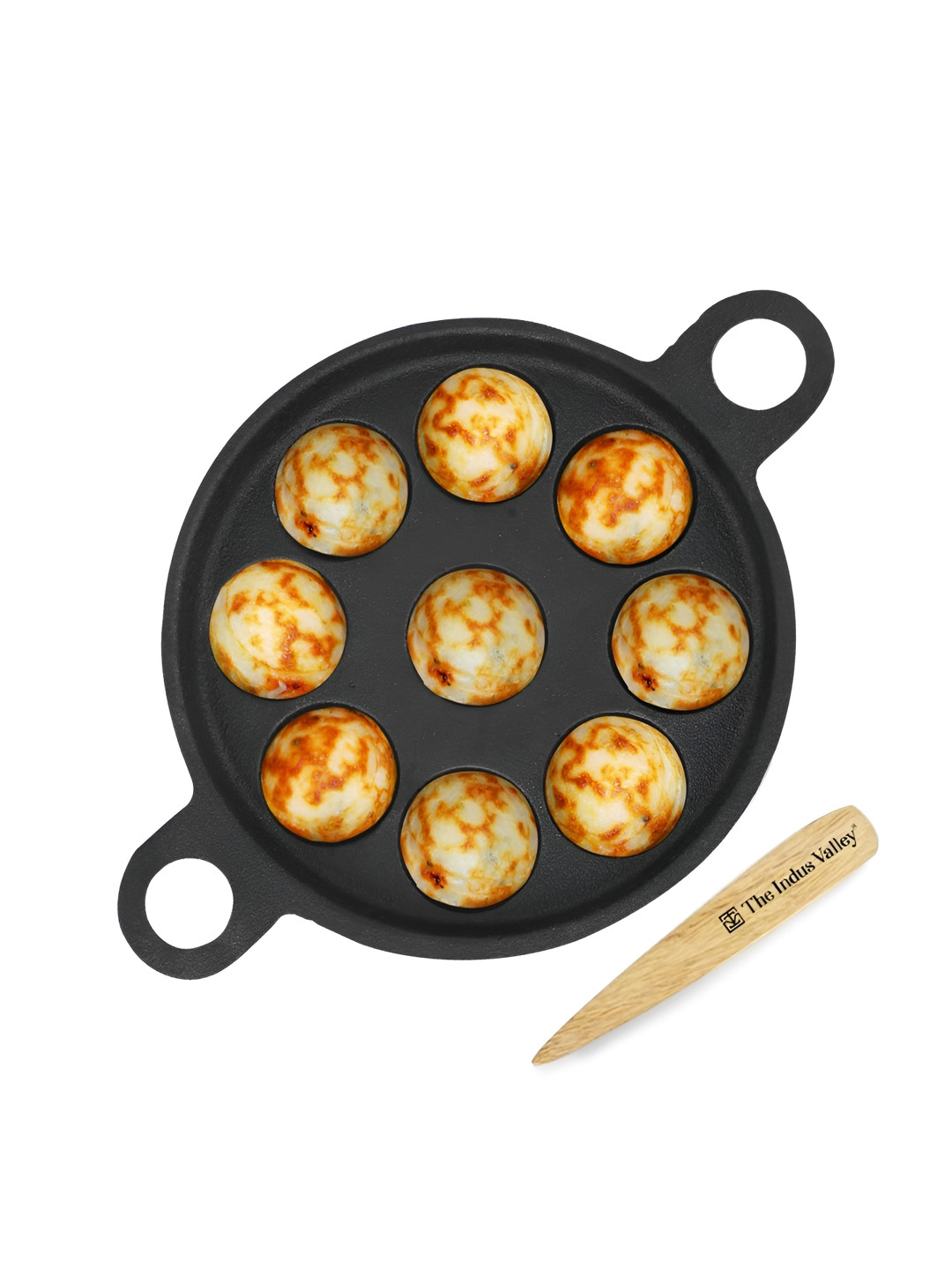 Buy The Indus Valley Black Cast Iron Induction Base Appam Patra - Appam ...