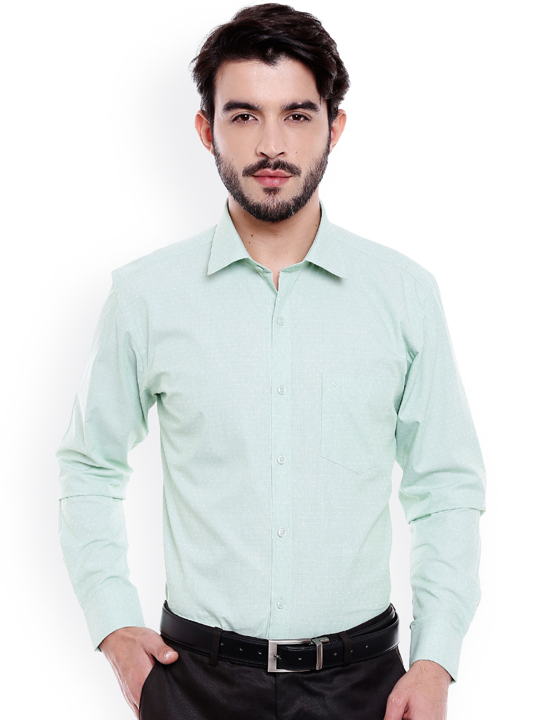 Buy DCot By Donear Men Sea Green Slim Fit Self Design Formal Shirt ...