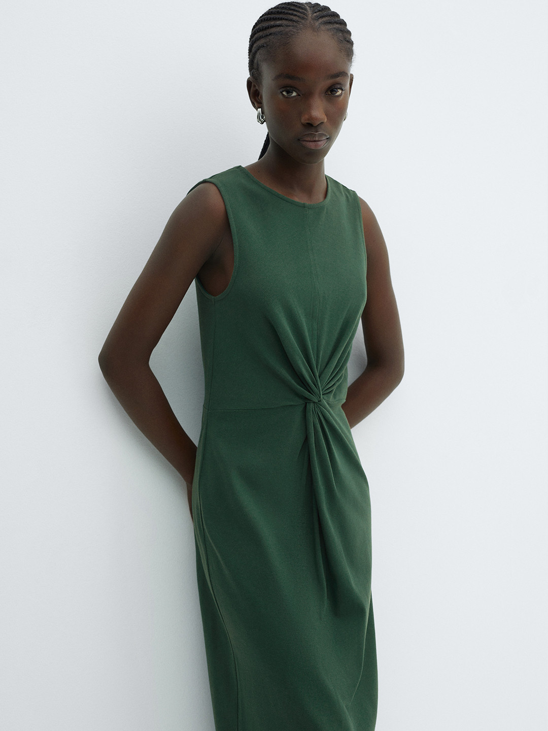 Buy MANGO A Line Knotted Pure Cotton Midi Dress - Dresses for Women ...