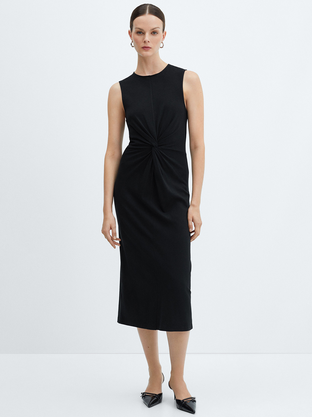 Buy MANGO A Line Knotted Pure Cotton Midi Dress - Dresses for Women ...