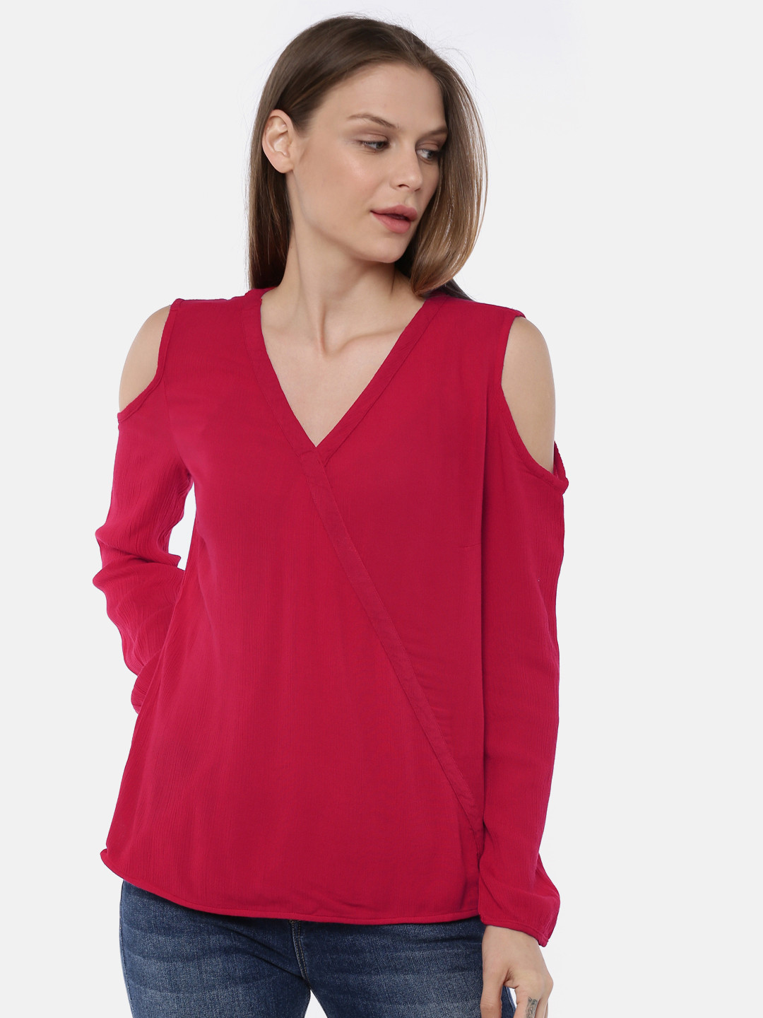 Buy SCULLERS Women Red Solid Cold Shoulder Top - Tops for Women 2882363 ...