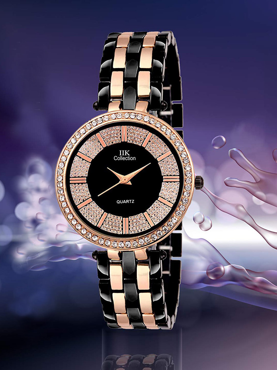 Buy IIK COLLECTION Women Round Studded Dial Stainless Steel Bracelet ...