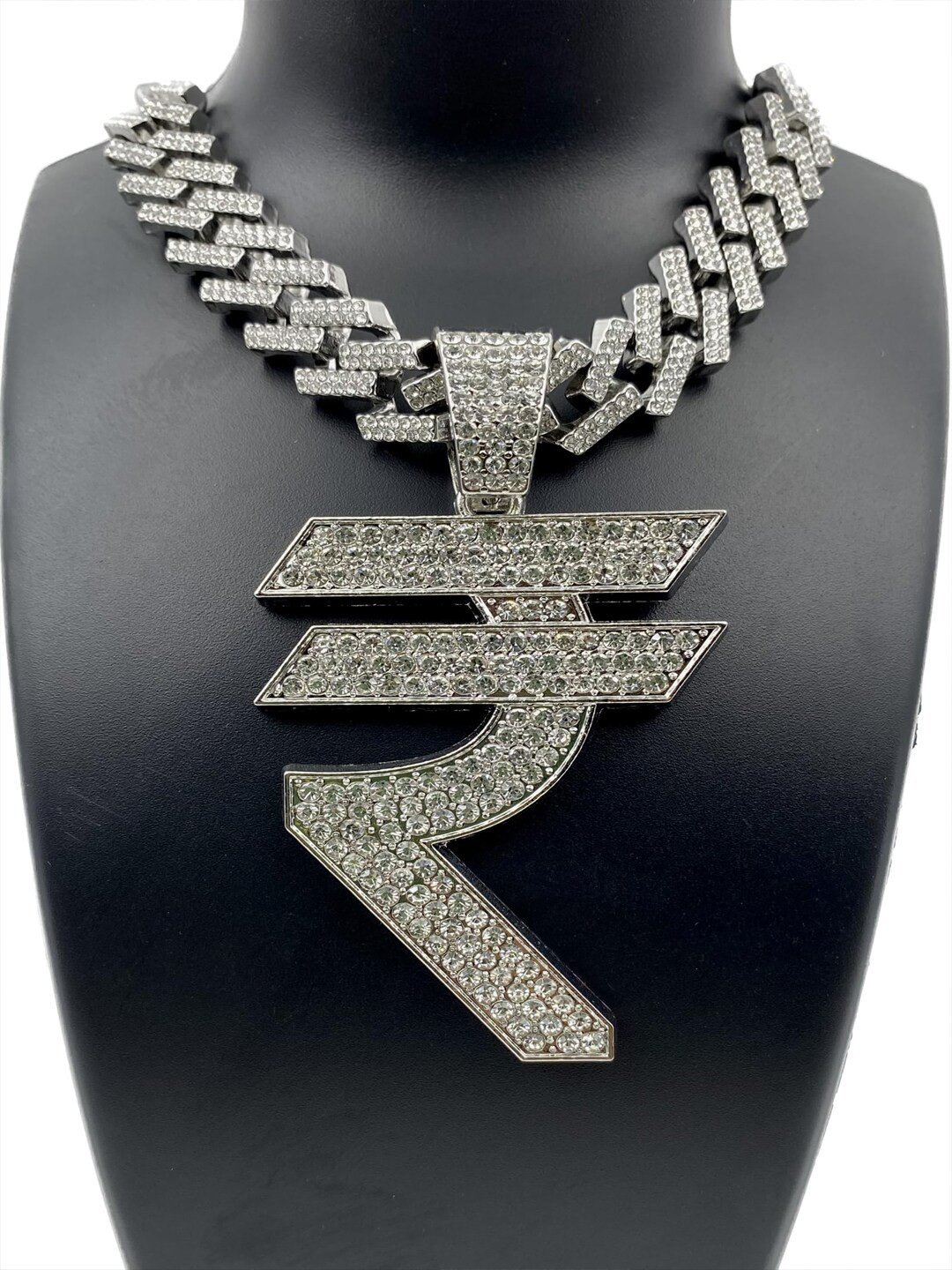 Buy Krelin Stainless Steel Silver Plated Stone Studded Rupees Shaped ...