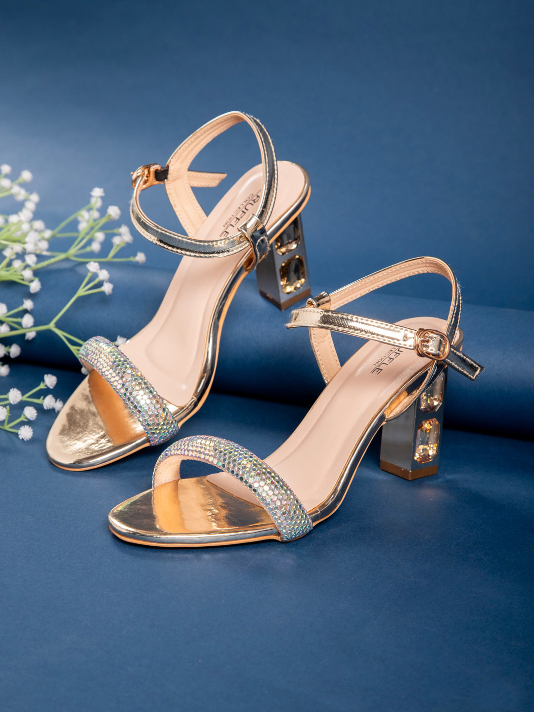 Buy Truffle Collection Embellished Open Toe Block Heels - Heels for ...