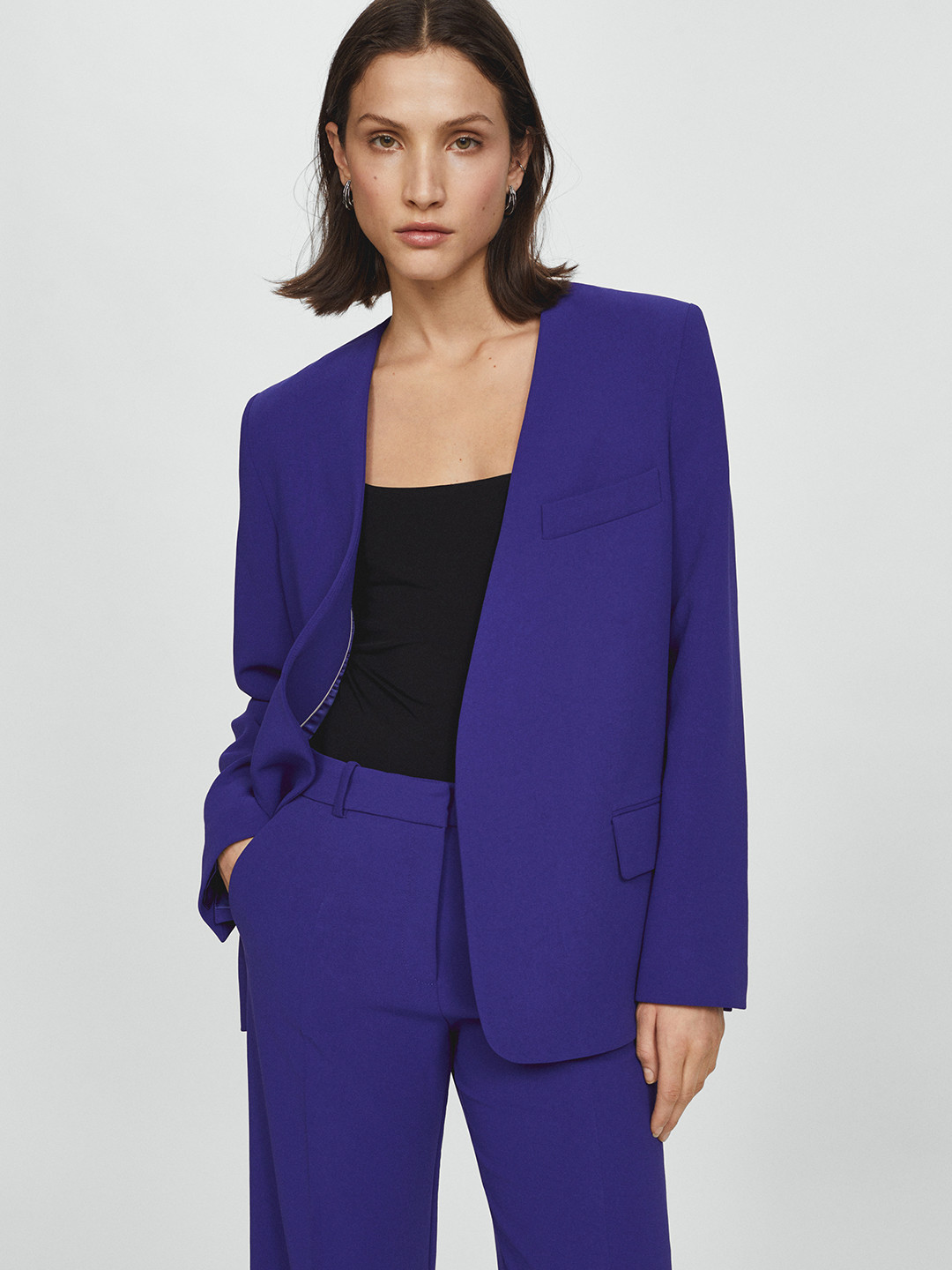 Buy MANGO Collarless Front Open Blazer - Blazers for Women 28844356 ...