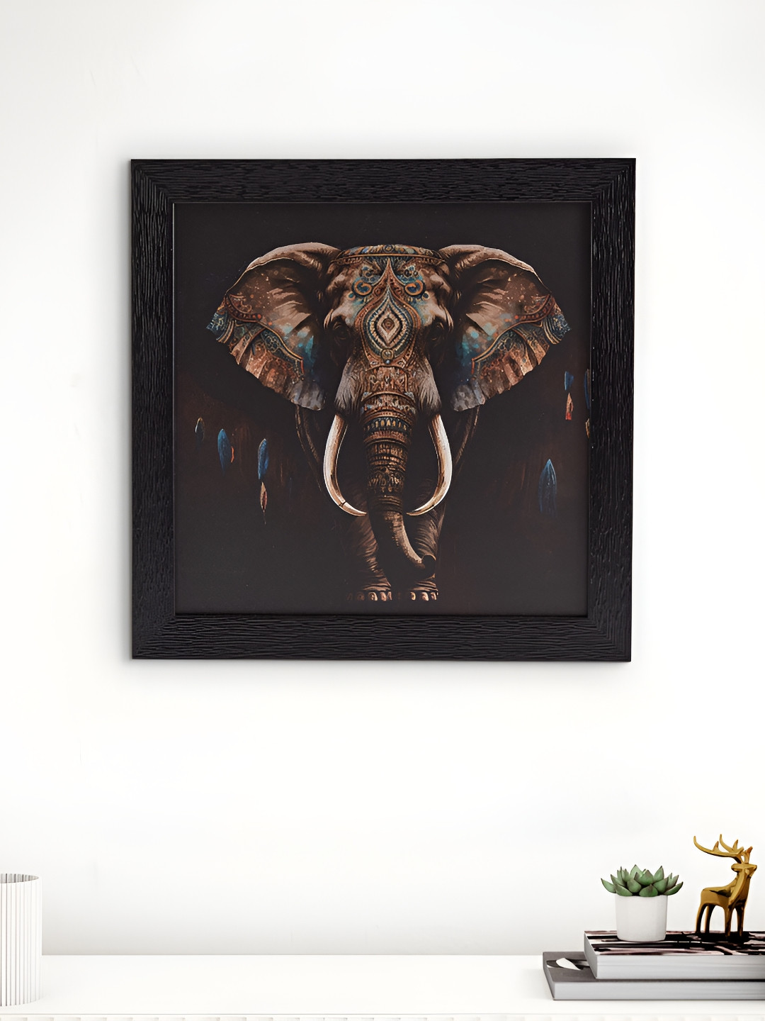 Buy Home Centre Black & Beige Kingdom Elephant Picture Canvas Wall ...