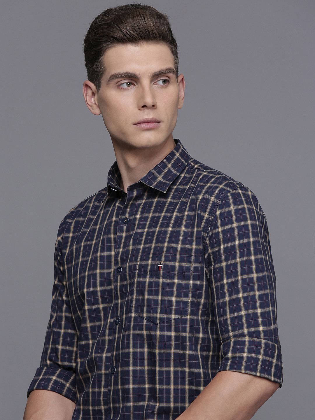 Buy Louis Philippe Sport Pure Cotton Super Slim Fit Checked Casual ...