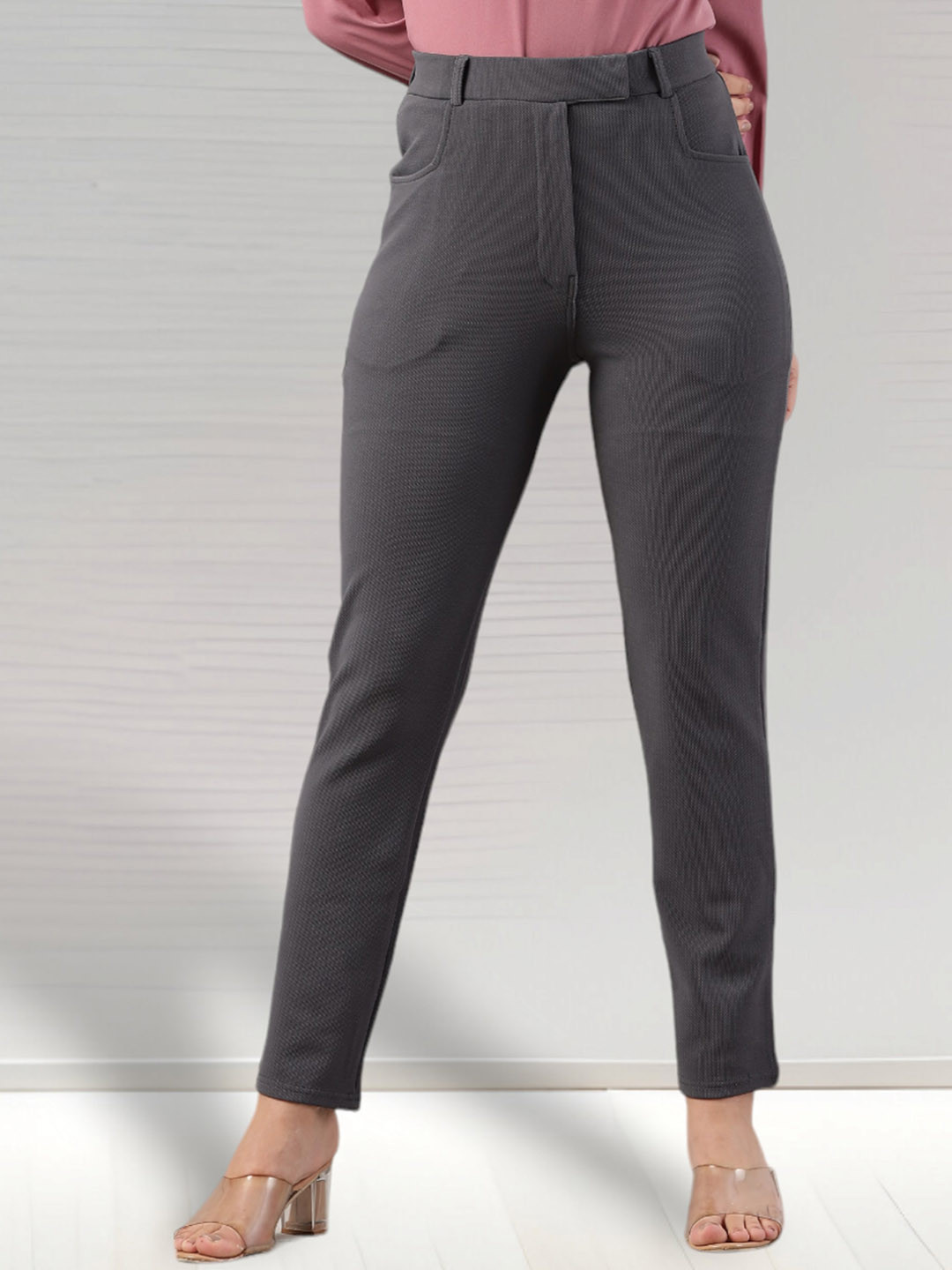 Buy FITHUB Women High Rise Wrinkle Free Formal Trousers - Trousers for ...