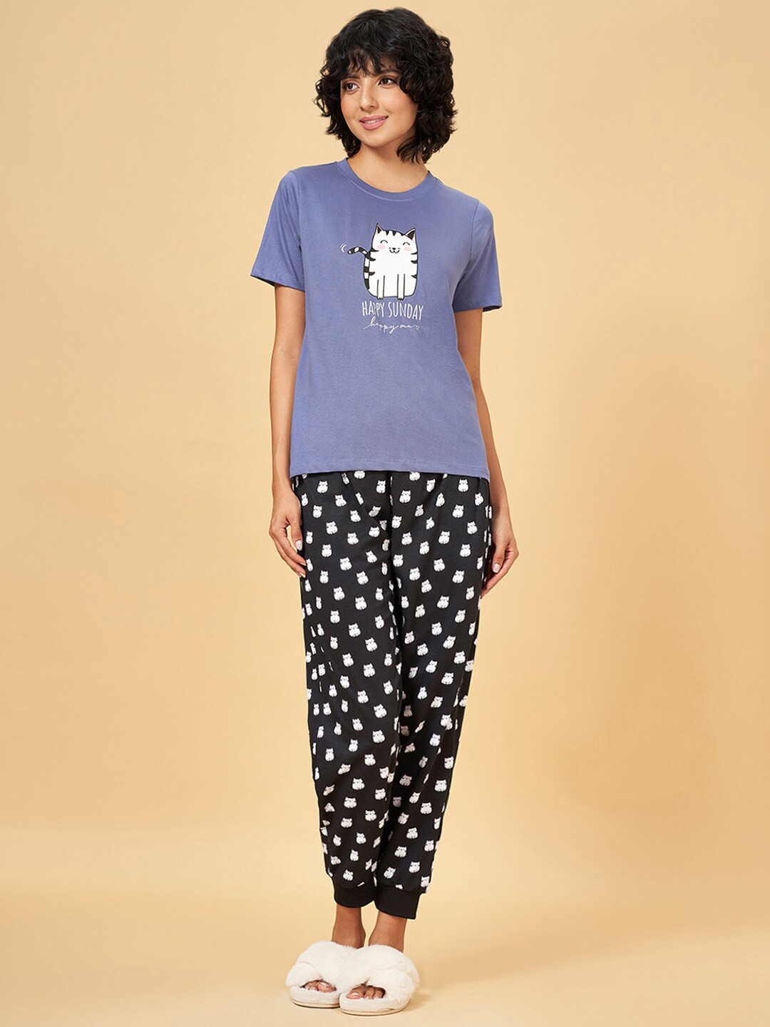 Buy YU By Pantaloons Graphic Printed Pure Cotton Night Suit - Night ...