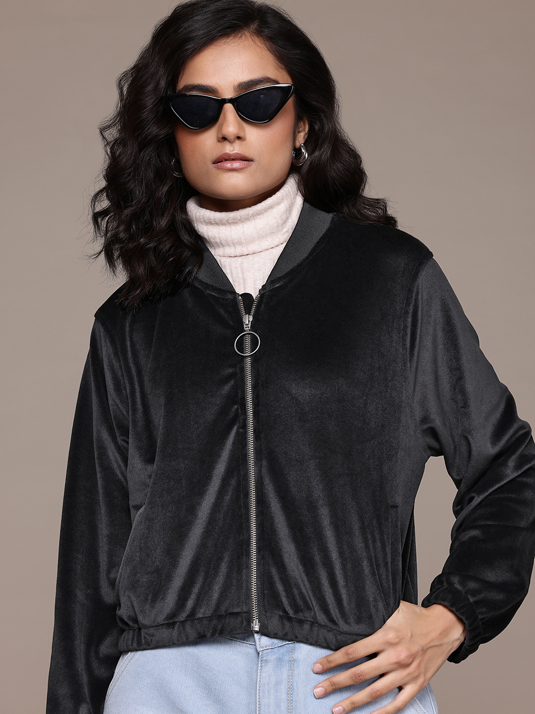 Buy The Roadster Lifestyle Co. Velour Bomber Jacket - Jackets for Women ...