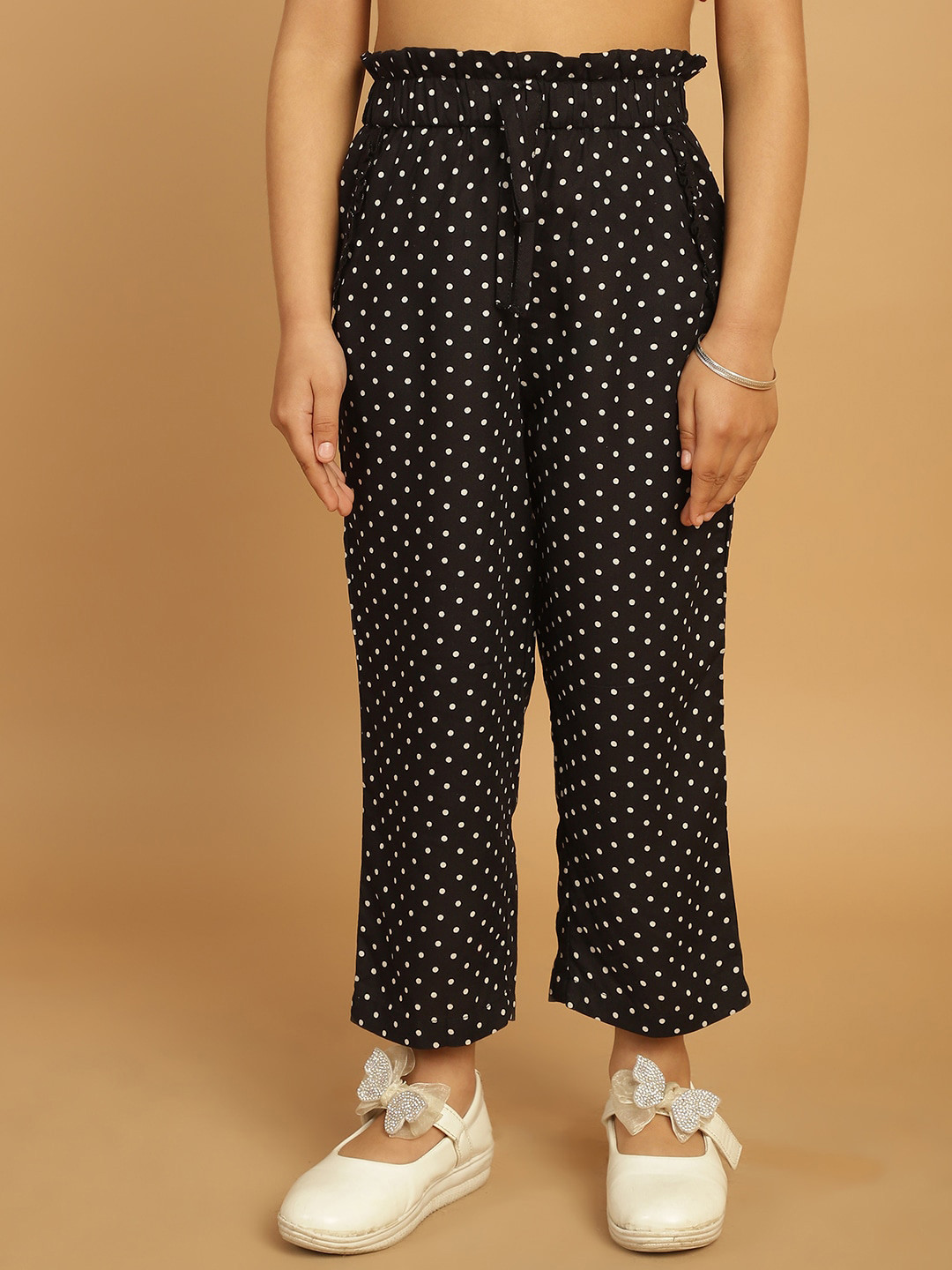 Buy MINI & MING Girls Polka Dot Printed Relaxed Low Rise Trousers ...