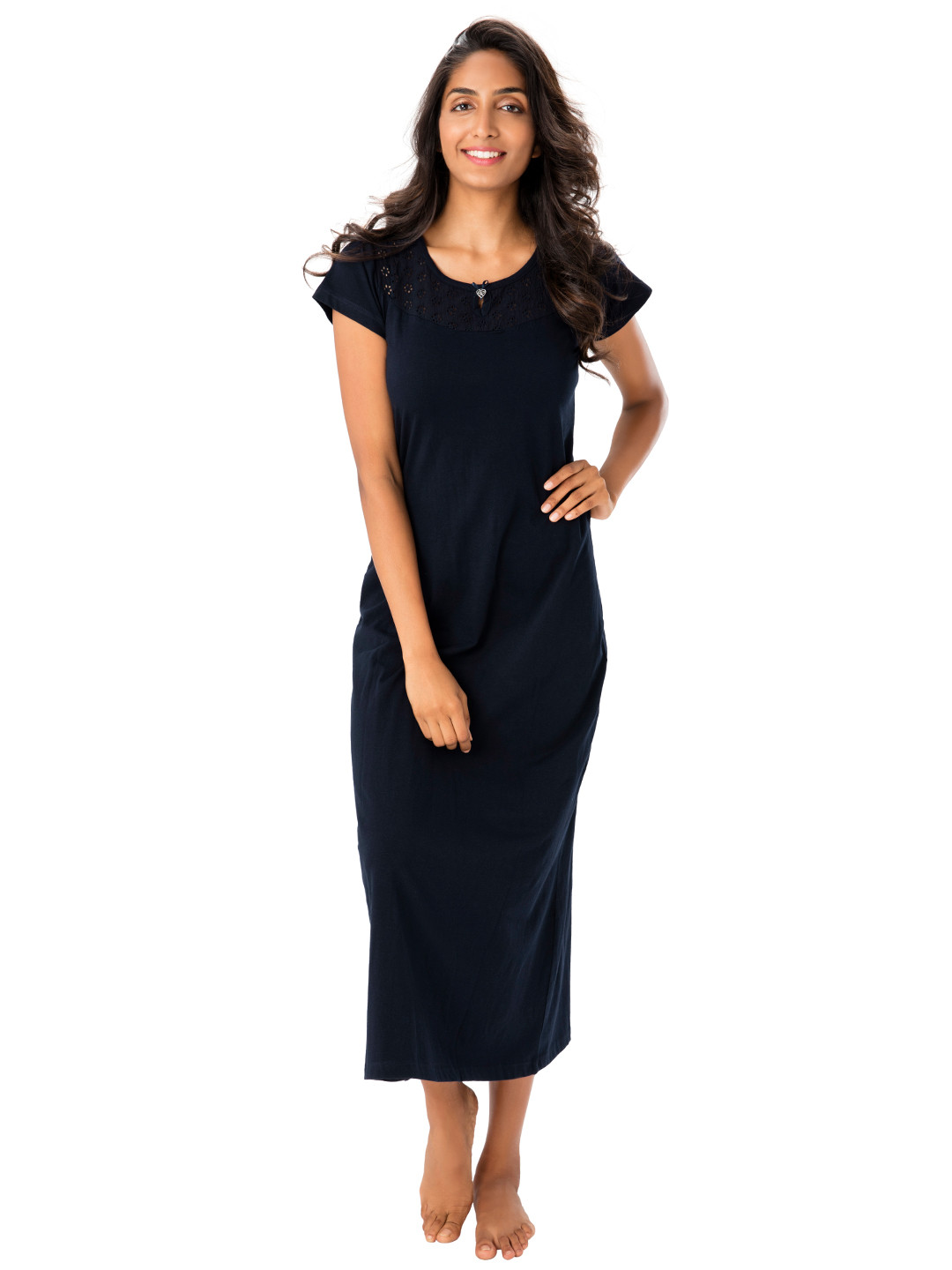 Buy PrettySecrets Navy Blue Solid Nightdress - Nightdress for Women ...