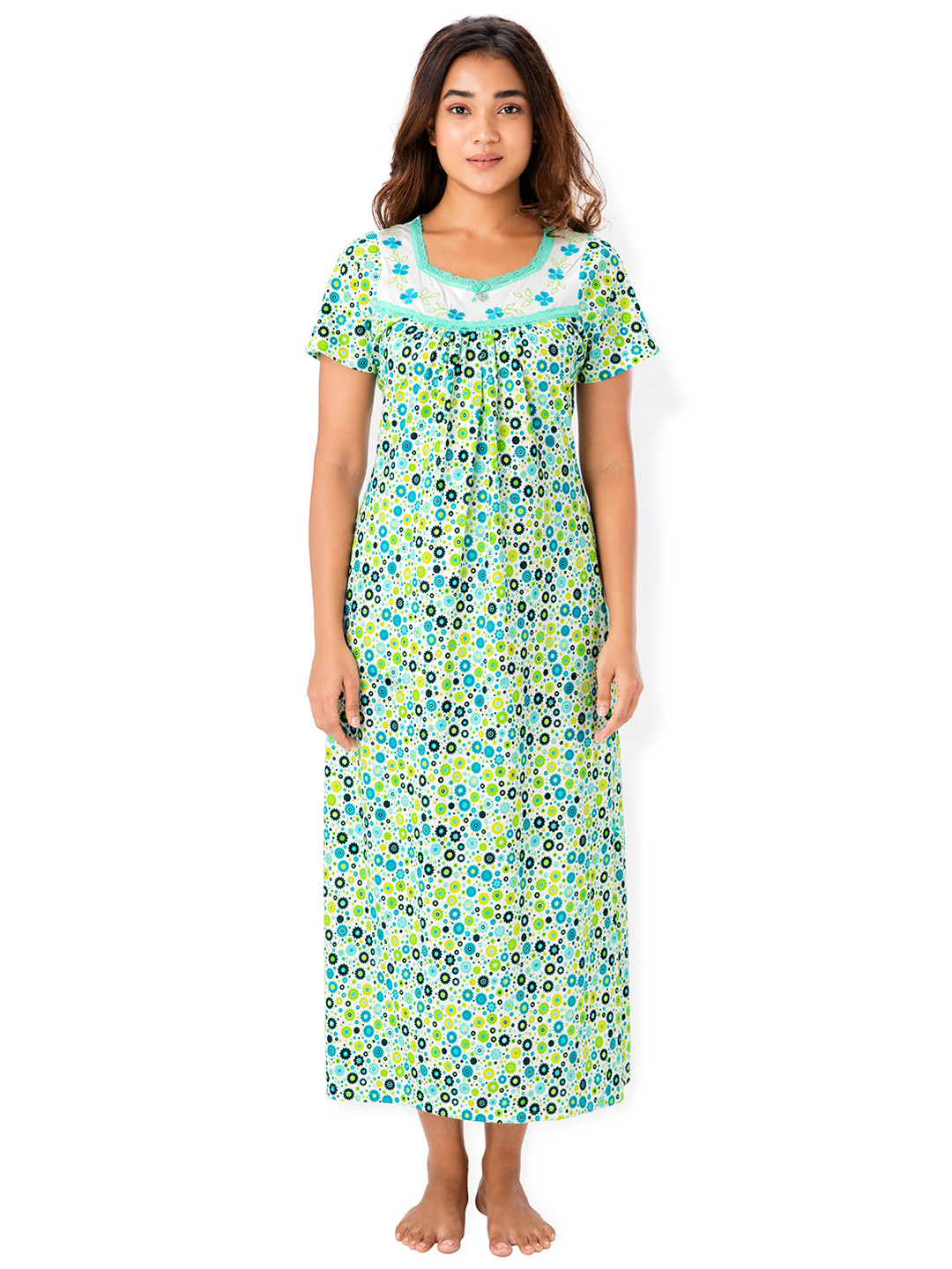 Buy PrettySecrets Green Printed Nightdress - Nightdress for Women ...