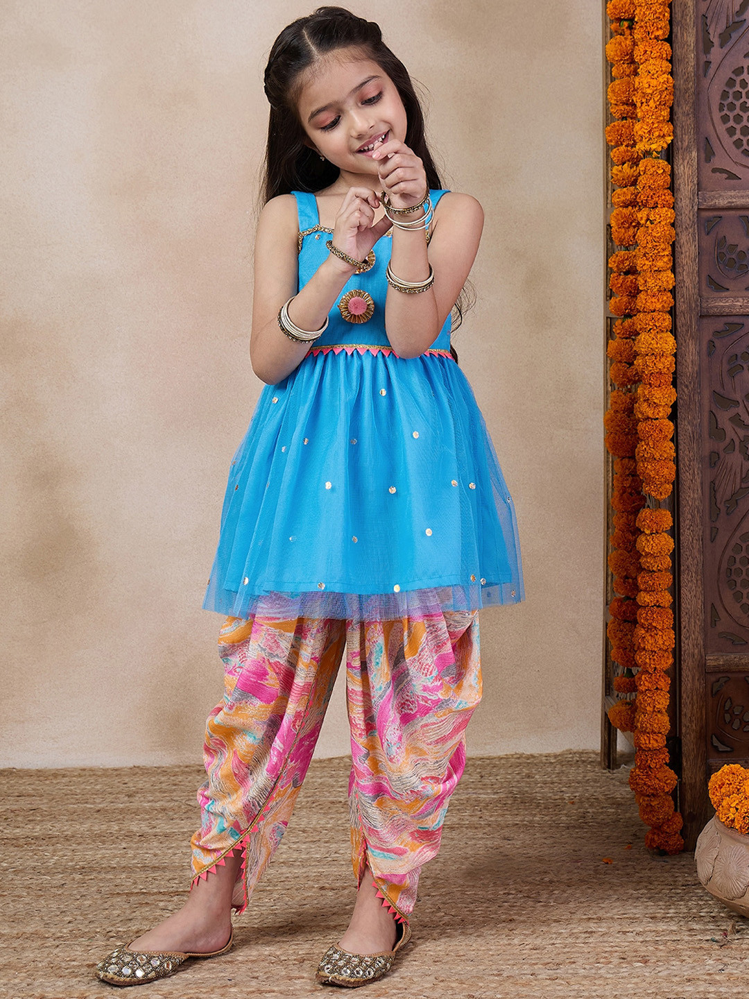 Buy Pspeaches Girls Ethnic Motifs Embroidered Regular Kurti With Dhoti ...