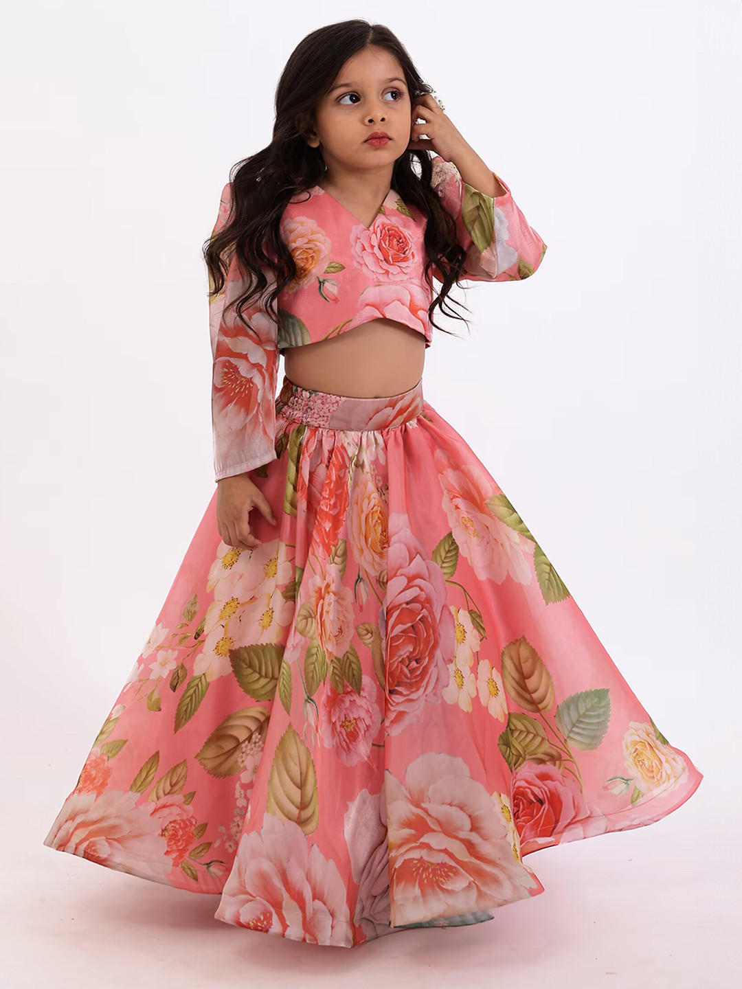 Buy BAESD Girls Floral Printed V Neck Ready To Wear Lehenga & Choli ...