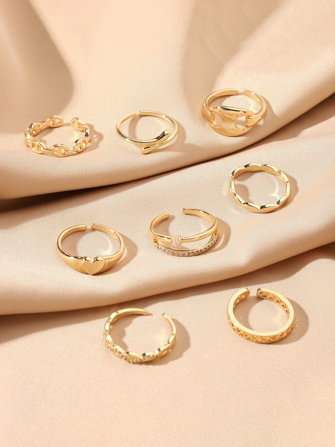 Buy SALTY Women Set Of 8 Linked Eternity Adjustable Finger Rings - Ring ...