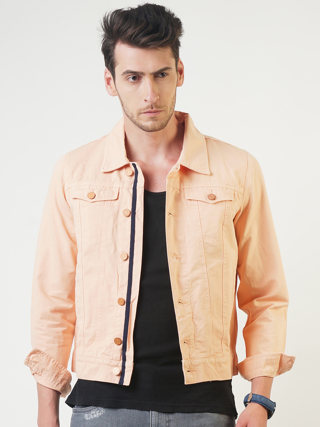 Buy Blue Saint Men Peach Coloured Solid Jacket - Jackets for Men ...