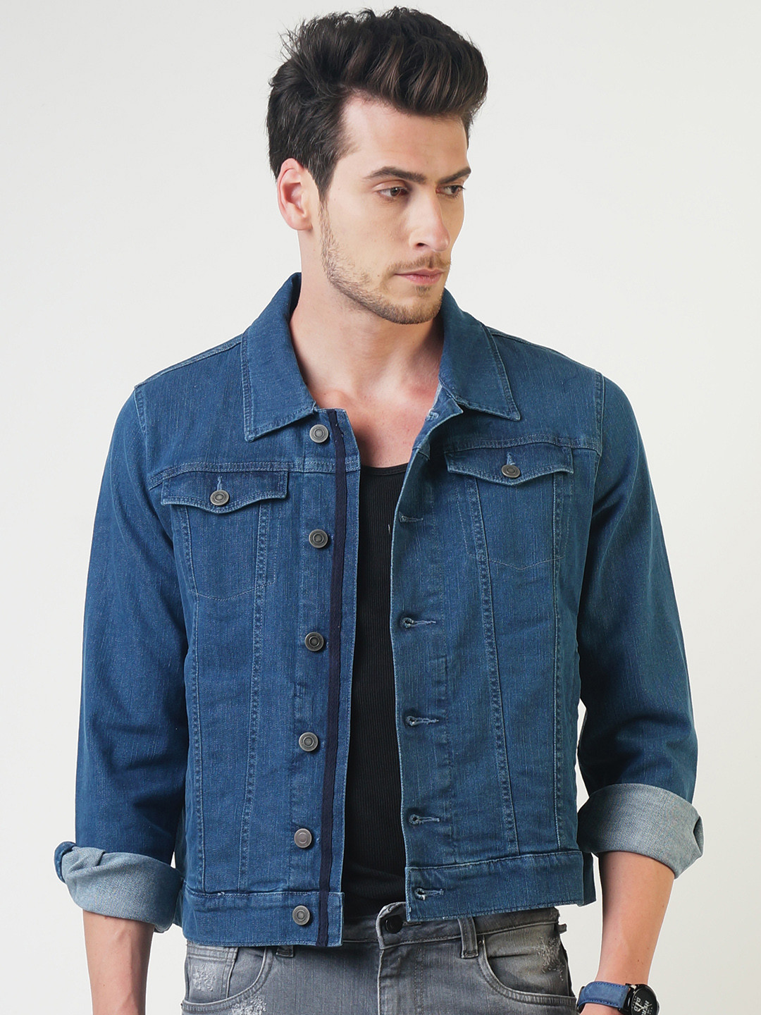 Buy Blue Saint Men Blue Solid Denim Jacket - Jackets for Men 2888775 ...