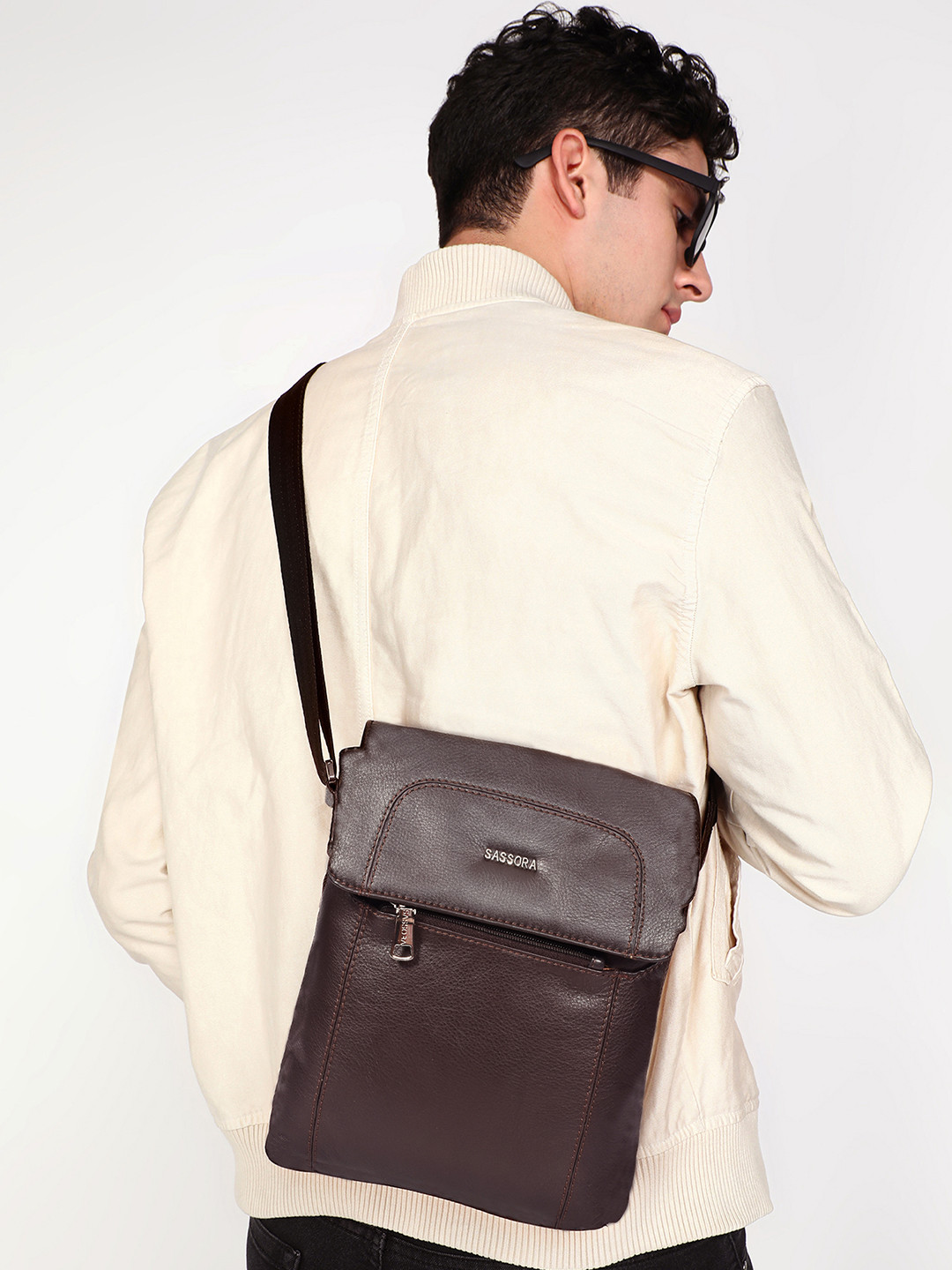 Buy Sassora Men Textured Leather Structured Messenger Bag - Messenger ...