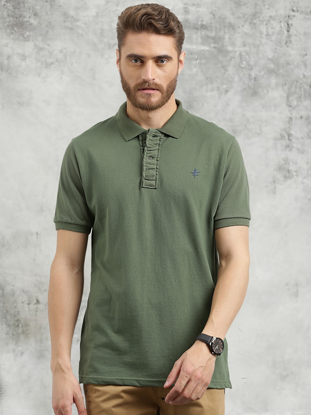 Buy Breakbounce Men Green Solid Polo Collar Pure Cotton T Shirt