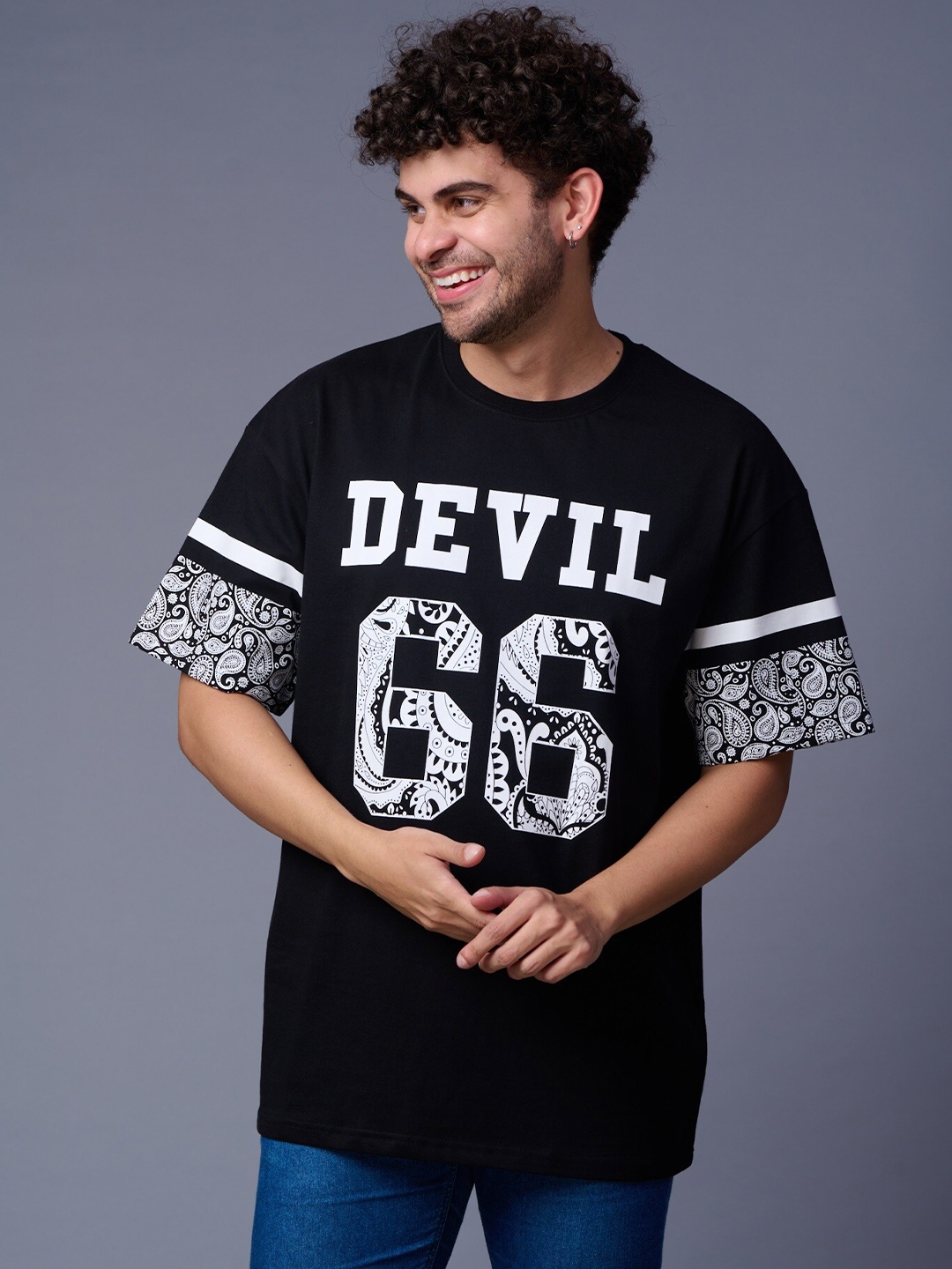 Buy GO DEVIL Typography Printed Drop Shoulder Sleeves Cotton T Shirt ... Buy GO DEVIL Typography Printed Drop Shoulder Sleeves Cotton T Shirt ...