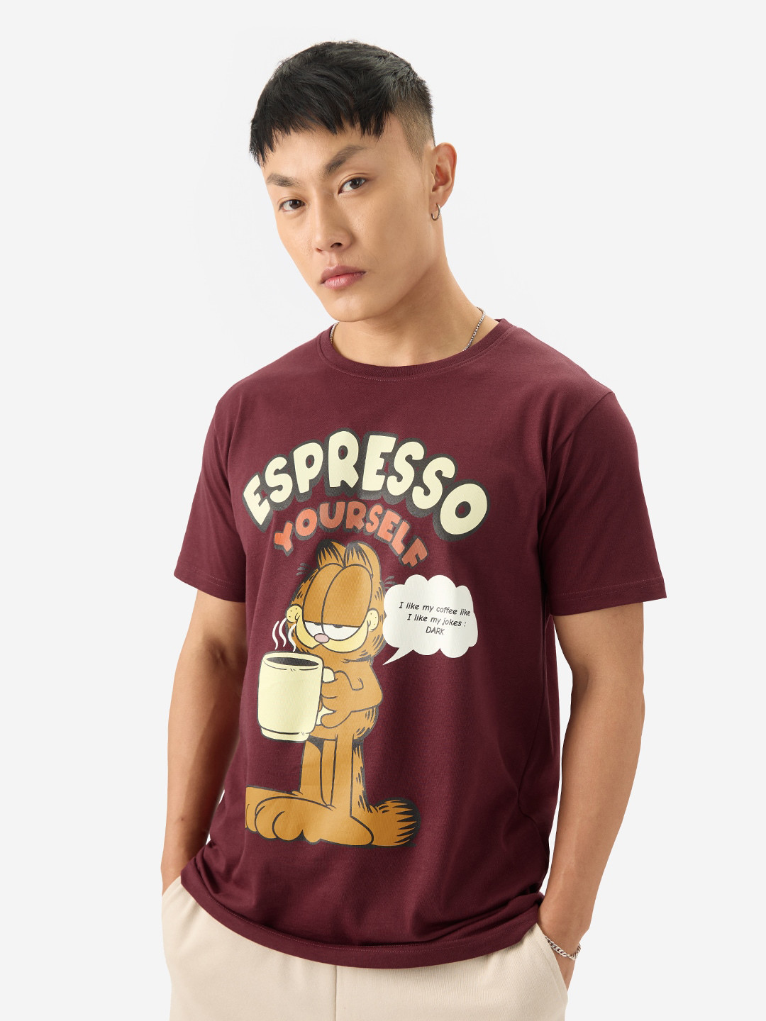 Buy The Souled Store Brown Garfield Printed Round Neck Cotton T Shirt ...