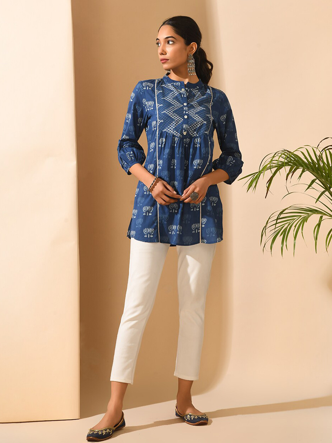 Buy MEESAN Printed Mandarin Collar Cotton Tunic - Tunics for Women 28907808 | Myntra