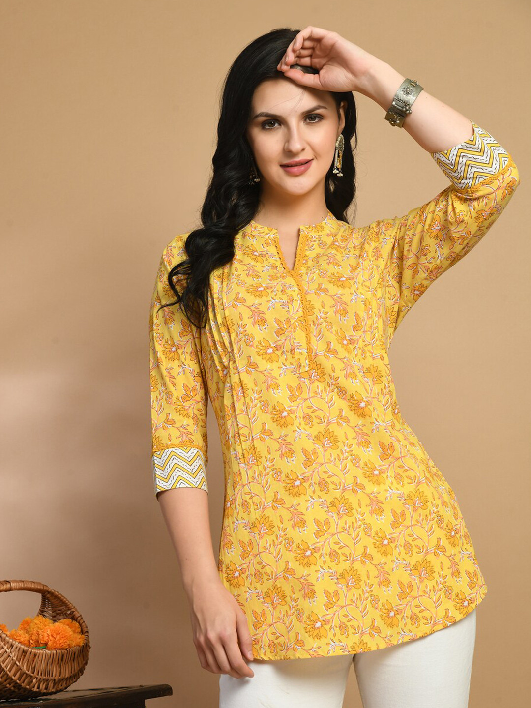Buy MEESAN Mandarin Collar Printed Cotton Tunic - Tunics for Women 28907828 | Myntra