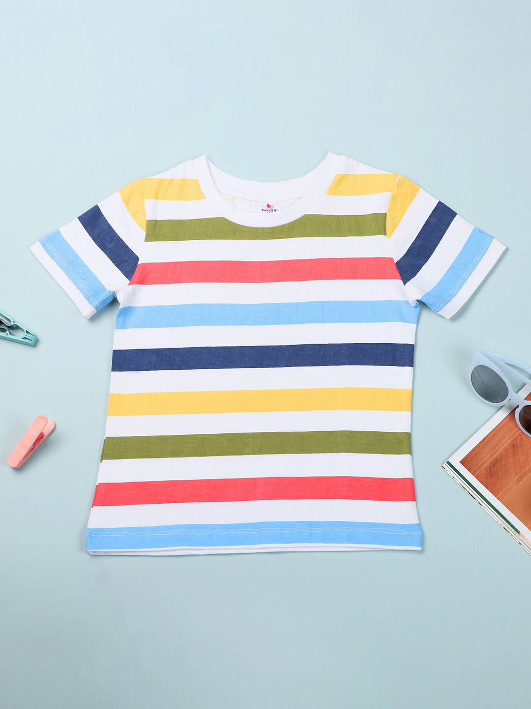 Buy TWEENY MINI Girls Striped Pure Cotton Pockets T Shirt - Tshirts for ...